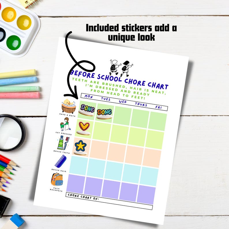 Before School Chore Chart & Backpack Checklist, Printable Morning ...
