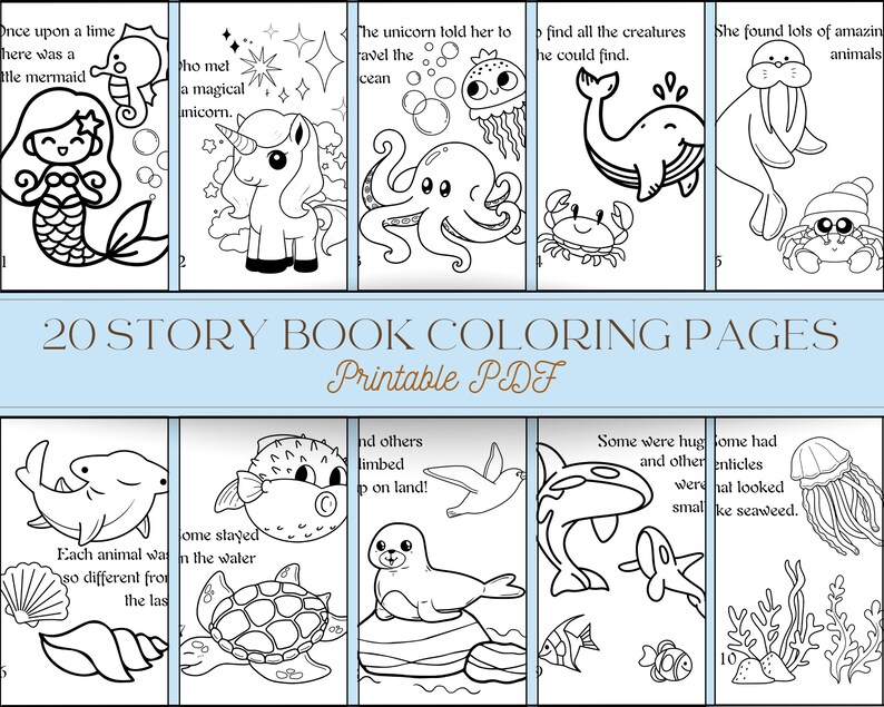 Cute Sea Animals Coloring Pages for Kids Preschool Ocean - Etsy