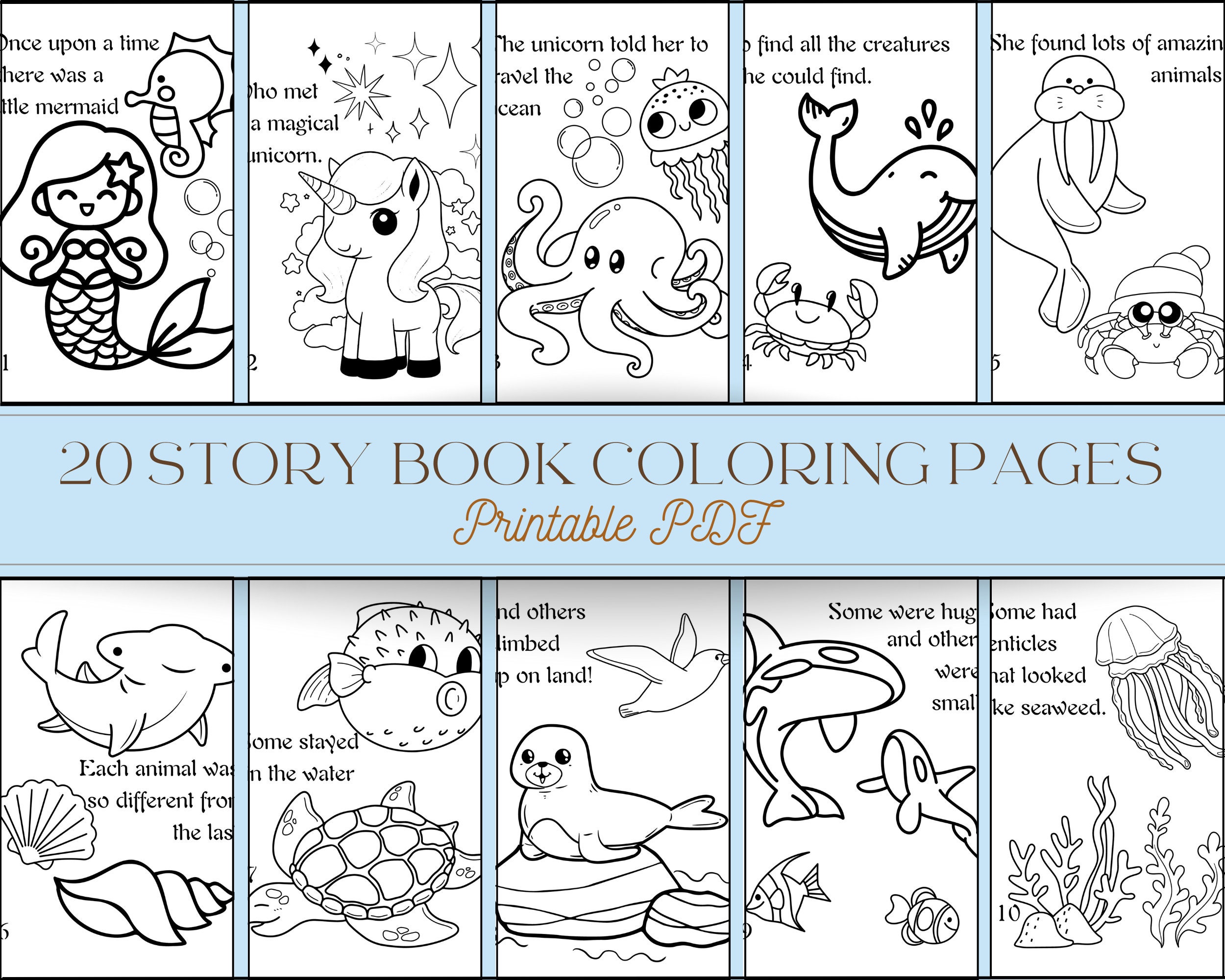 Cute Sea Animals Coloring Pages for Kids Preschool Ocean - Etsy
