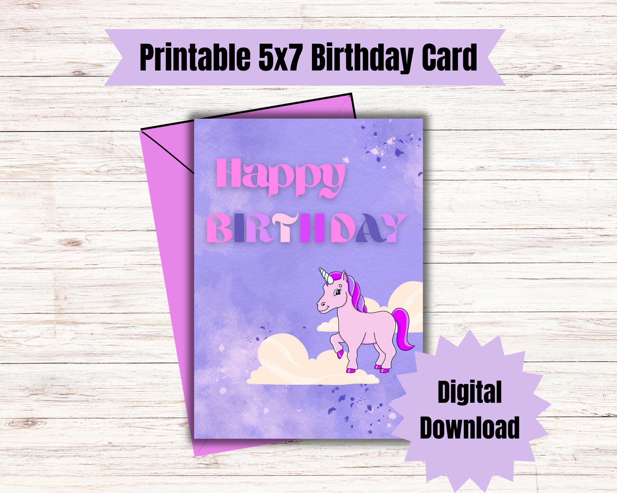 Printable Kids Unicorn Birthday Card, Happy Birthday Card, Digital ...
