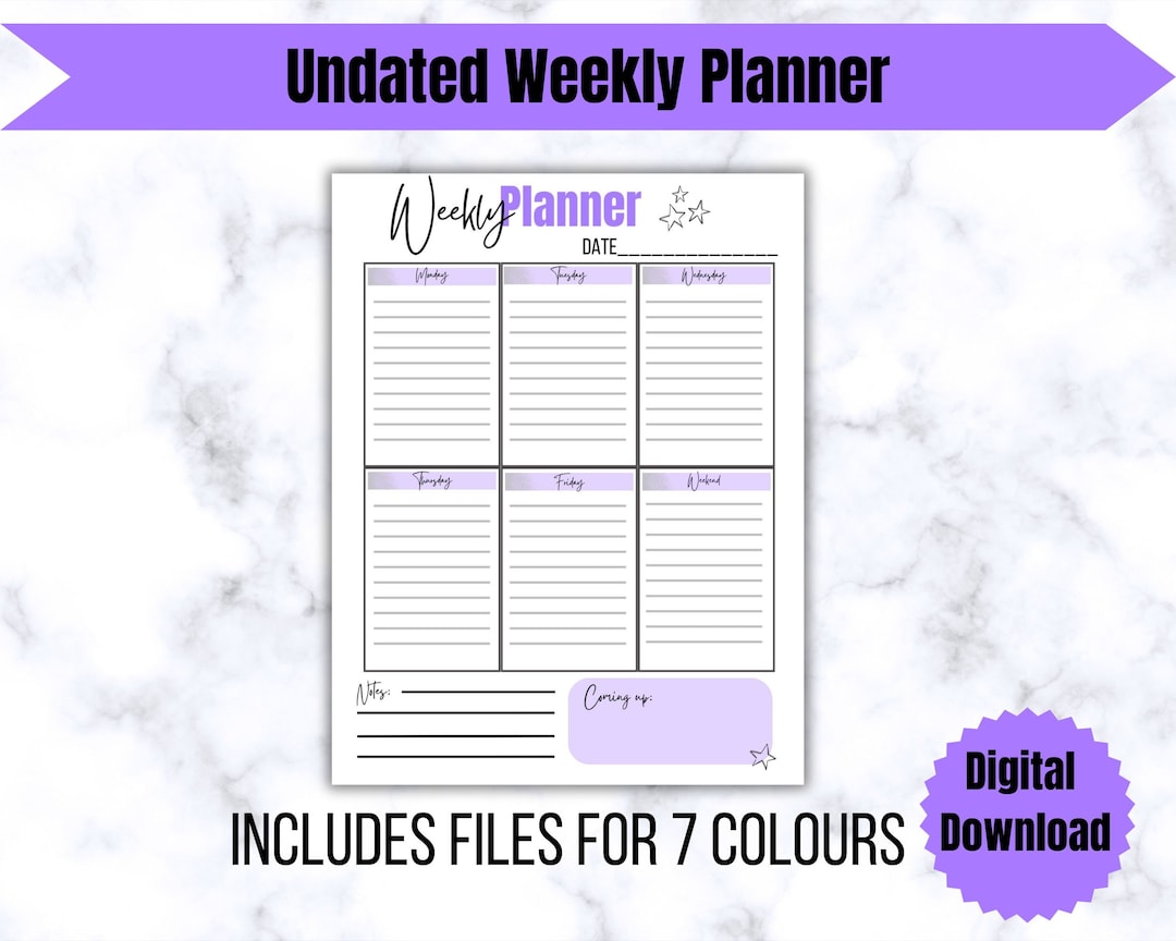 Undated Weekly Planner Printable, One Page Layout, Weekly Task ...