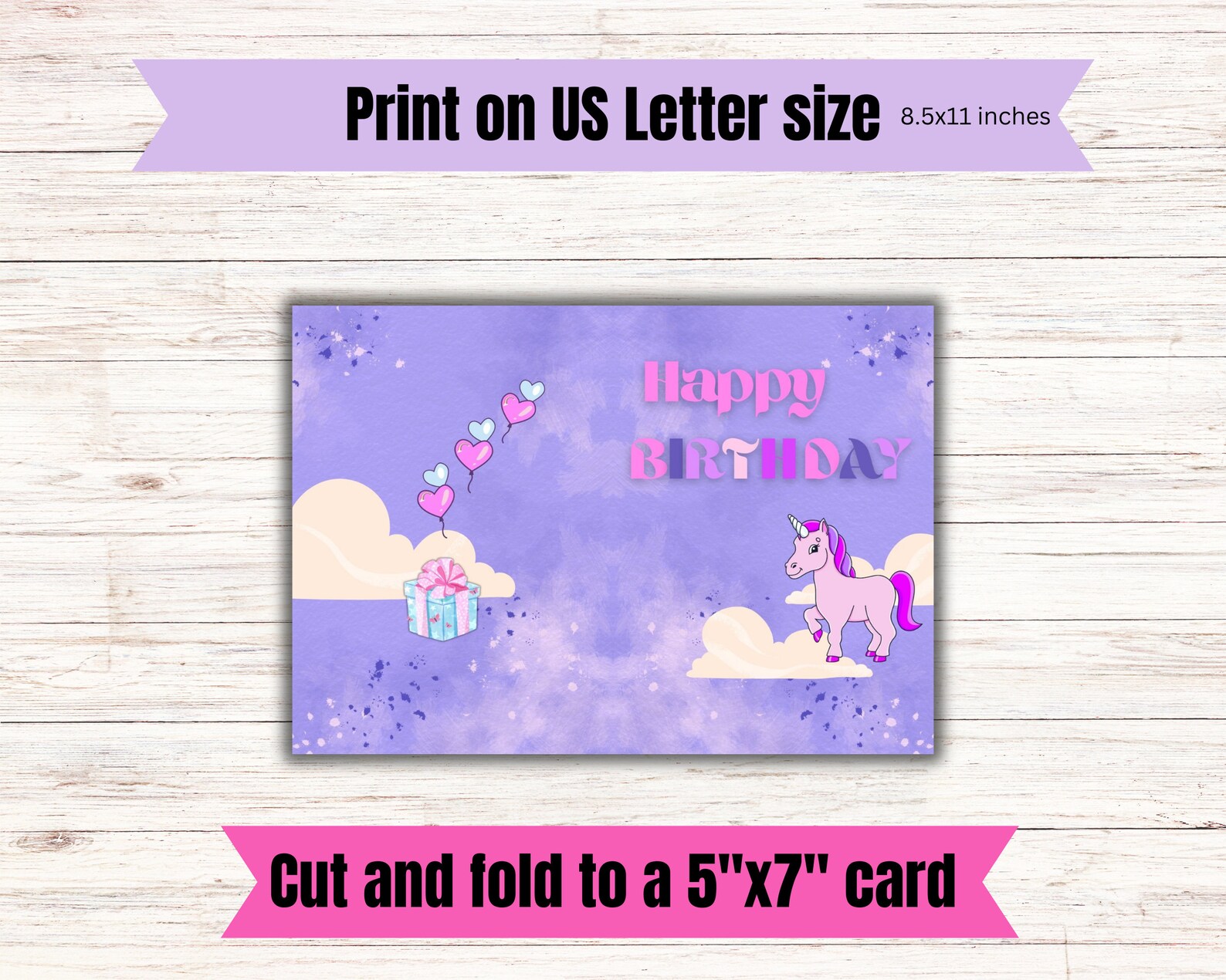 Printable Kids Unicorn Birthday Card, Happy Birthday Card, Digital ...
