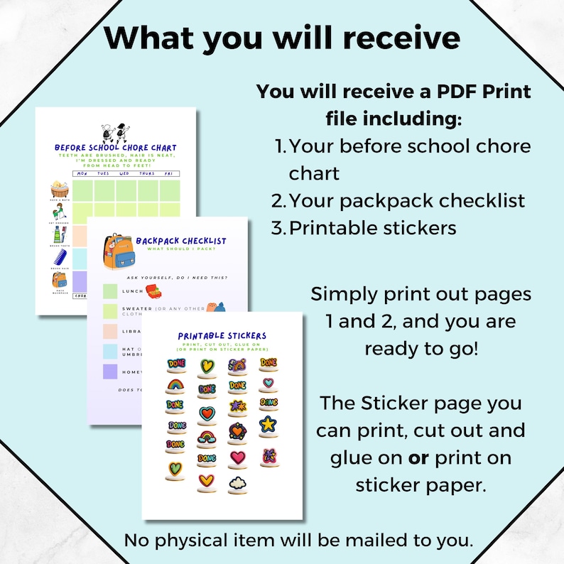 Before School Chore Chart & Backpack Checklist, Printable Morning ...