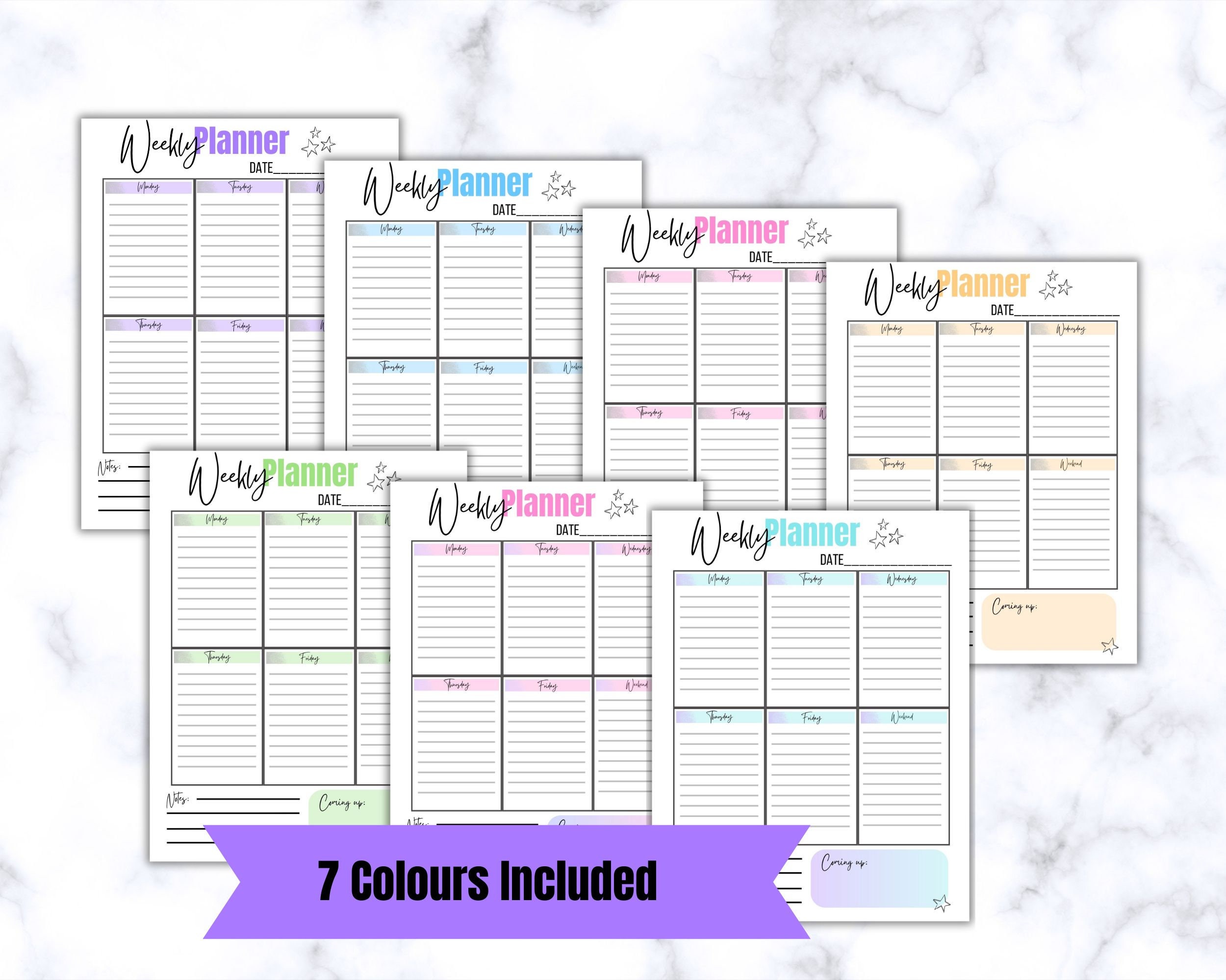 Undated Weekly Planner Printable, One Page Layout, Weekly Task ...