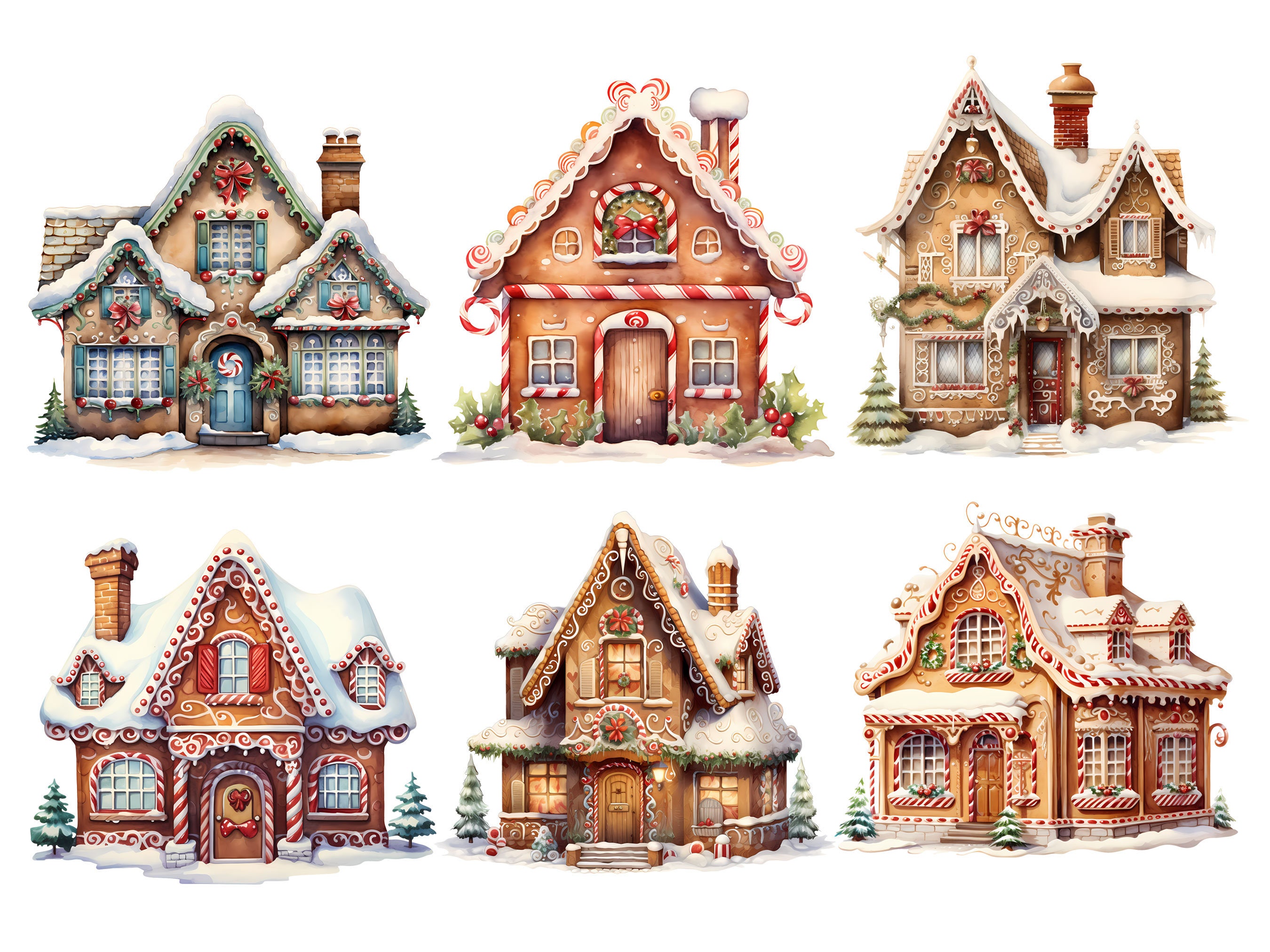 Christmas Gingerbread Houses Clipart, Holiday Digital Clip Art PNG ...