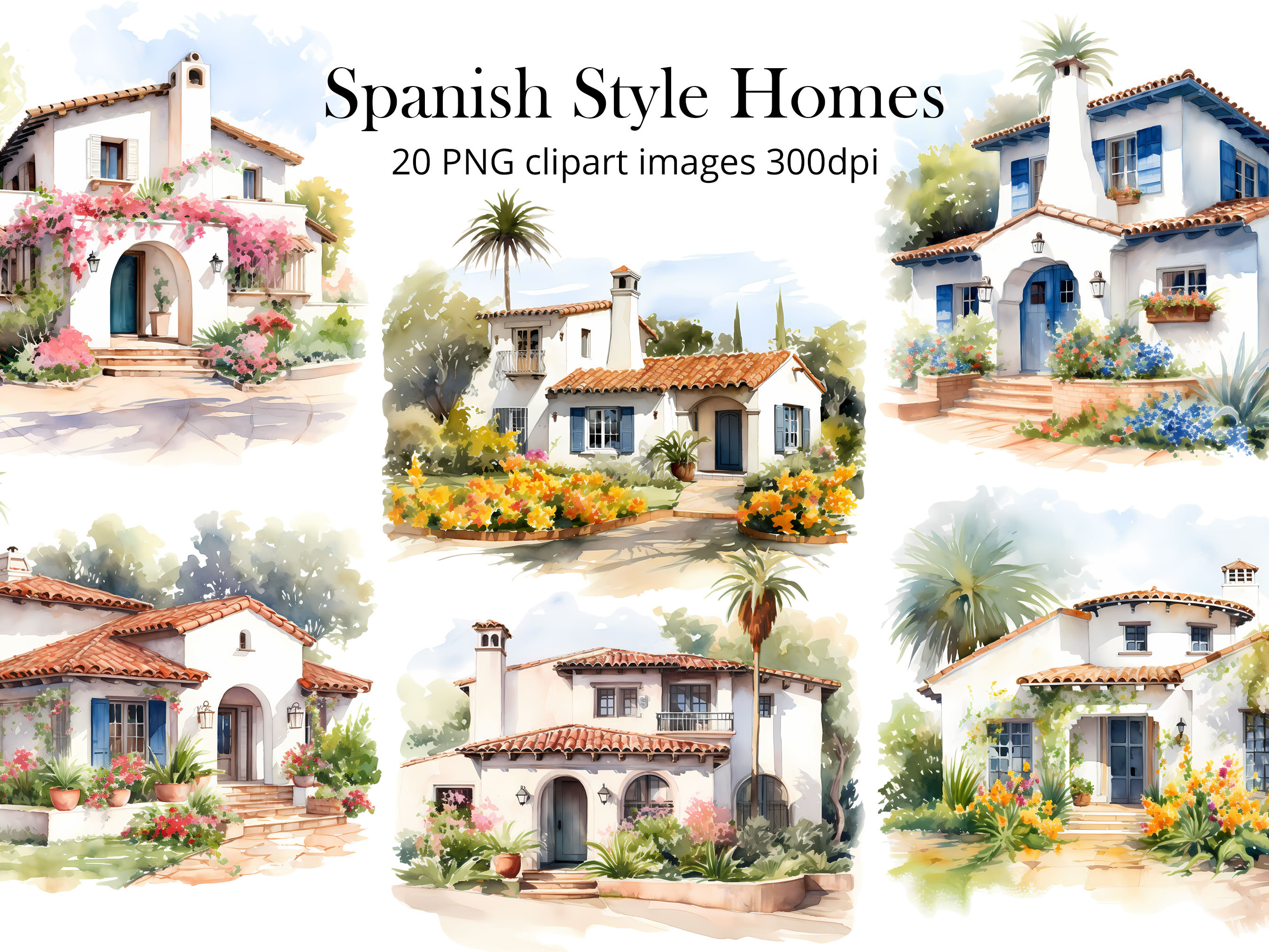 Watercolor Spanish Style House Clip Art, PNG Files, Instant Download ...