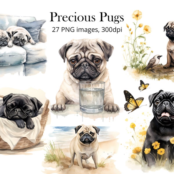 Pugs Clip Art - Etsy