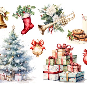 Christmas Clipart, Watercolor Holiday Digital Clip Art PNG Image Files ...