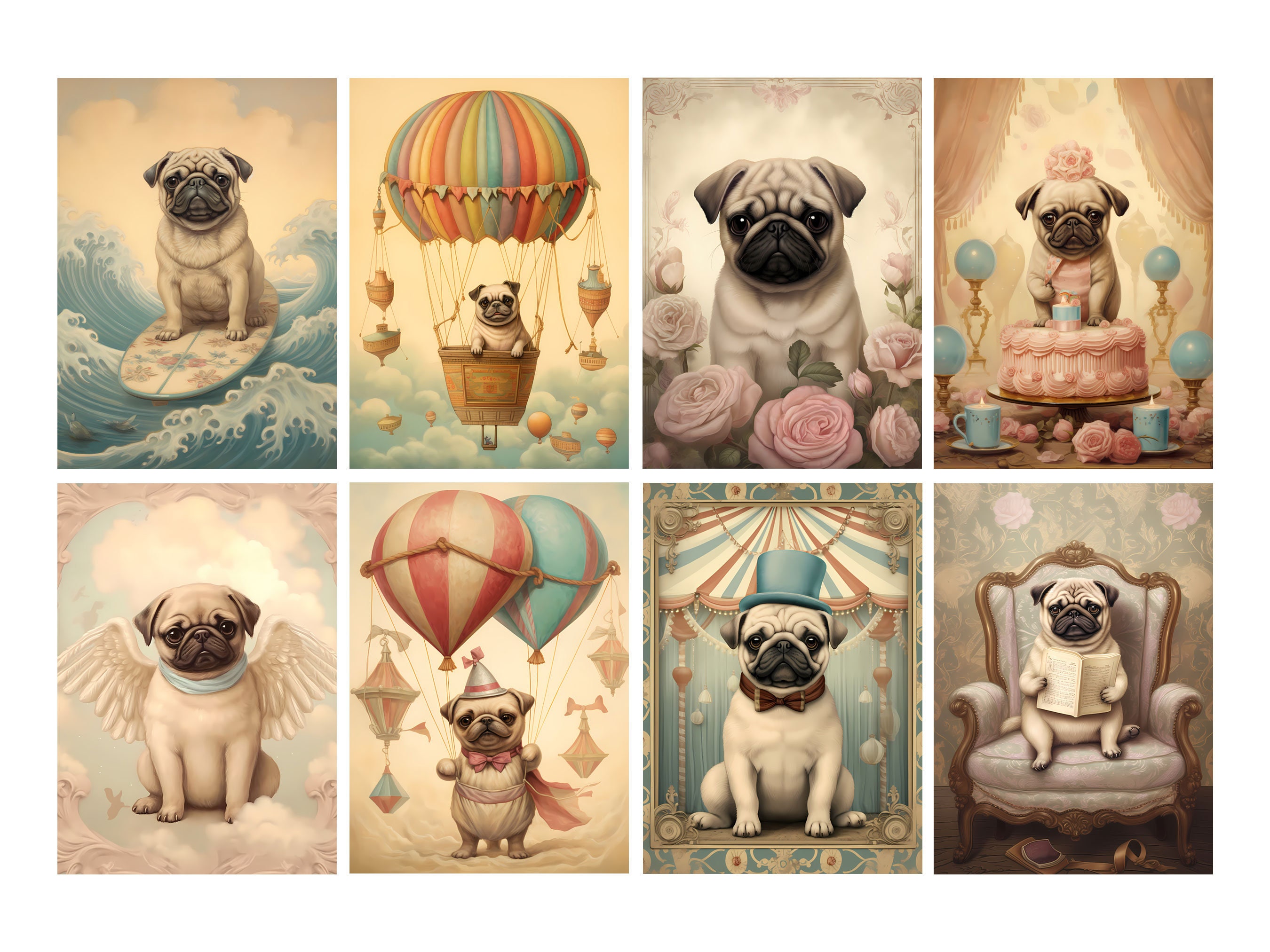 Pug ATC Cards, ATC Cards Digital Download Ephemera, Junk Journal Cards ...