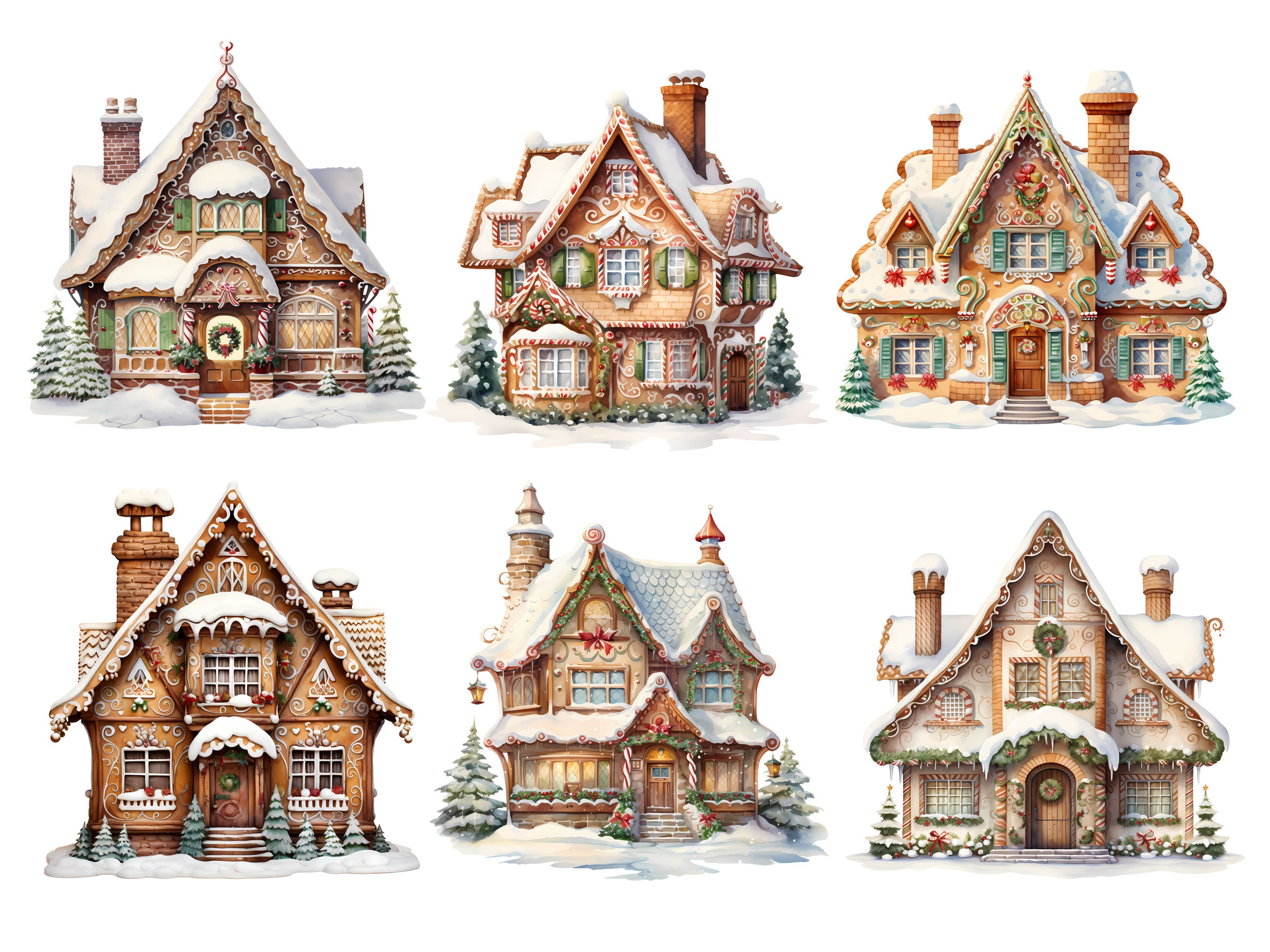 Christmas Gingerbread Houses Clipart, Holiday Digital Clip Art PNG ...