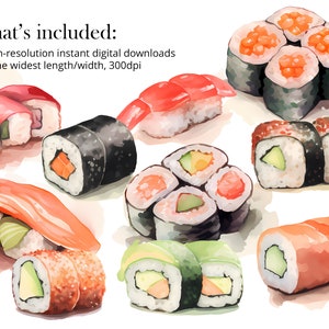 Sushi Clipart, Watercolor PNG Clip Art, Instant Download for Commercial ...