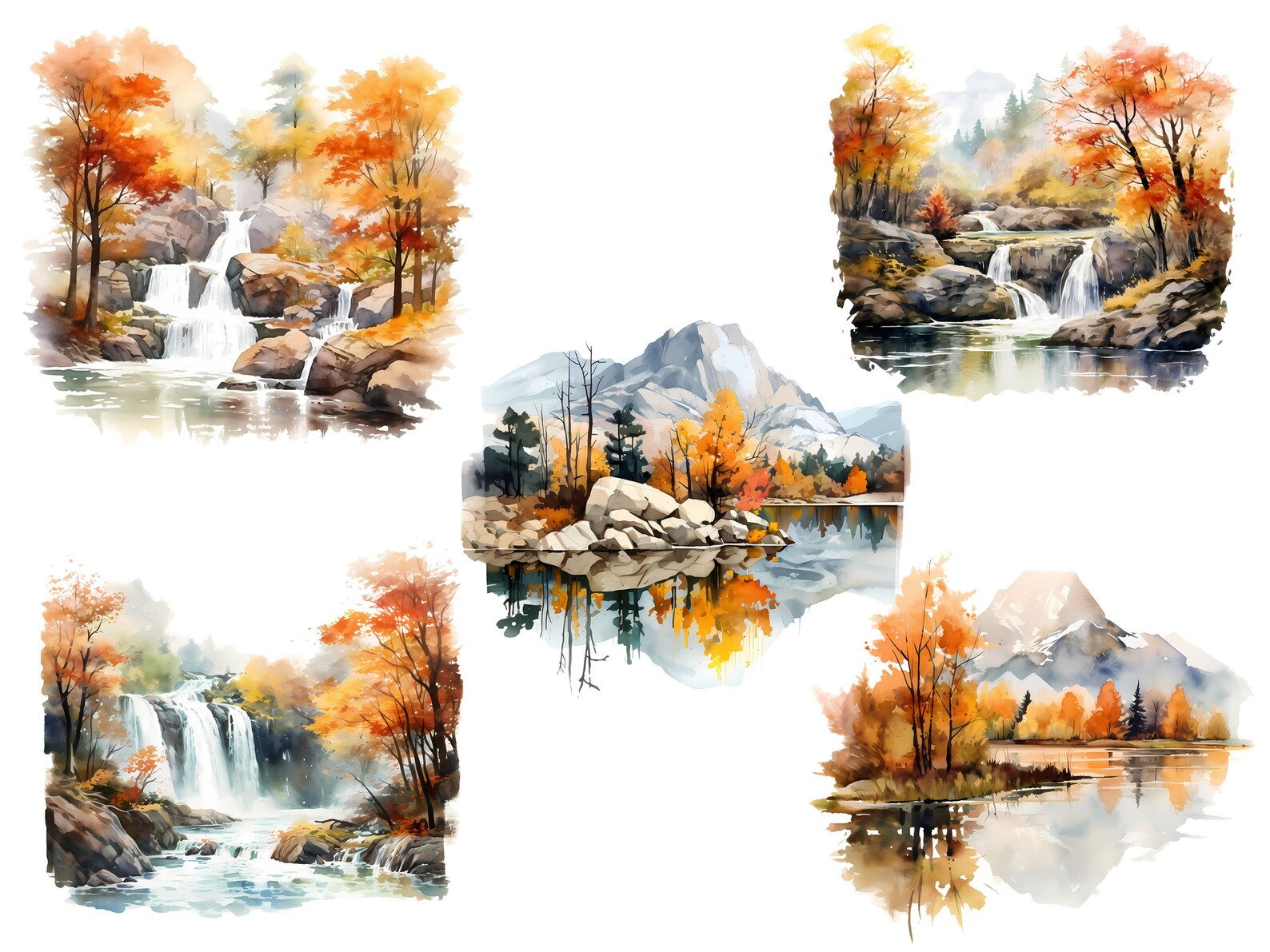 Autumn Scenes Watercolor Clipart, Fall Clip Art, PNG Files, Instant ...
