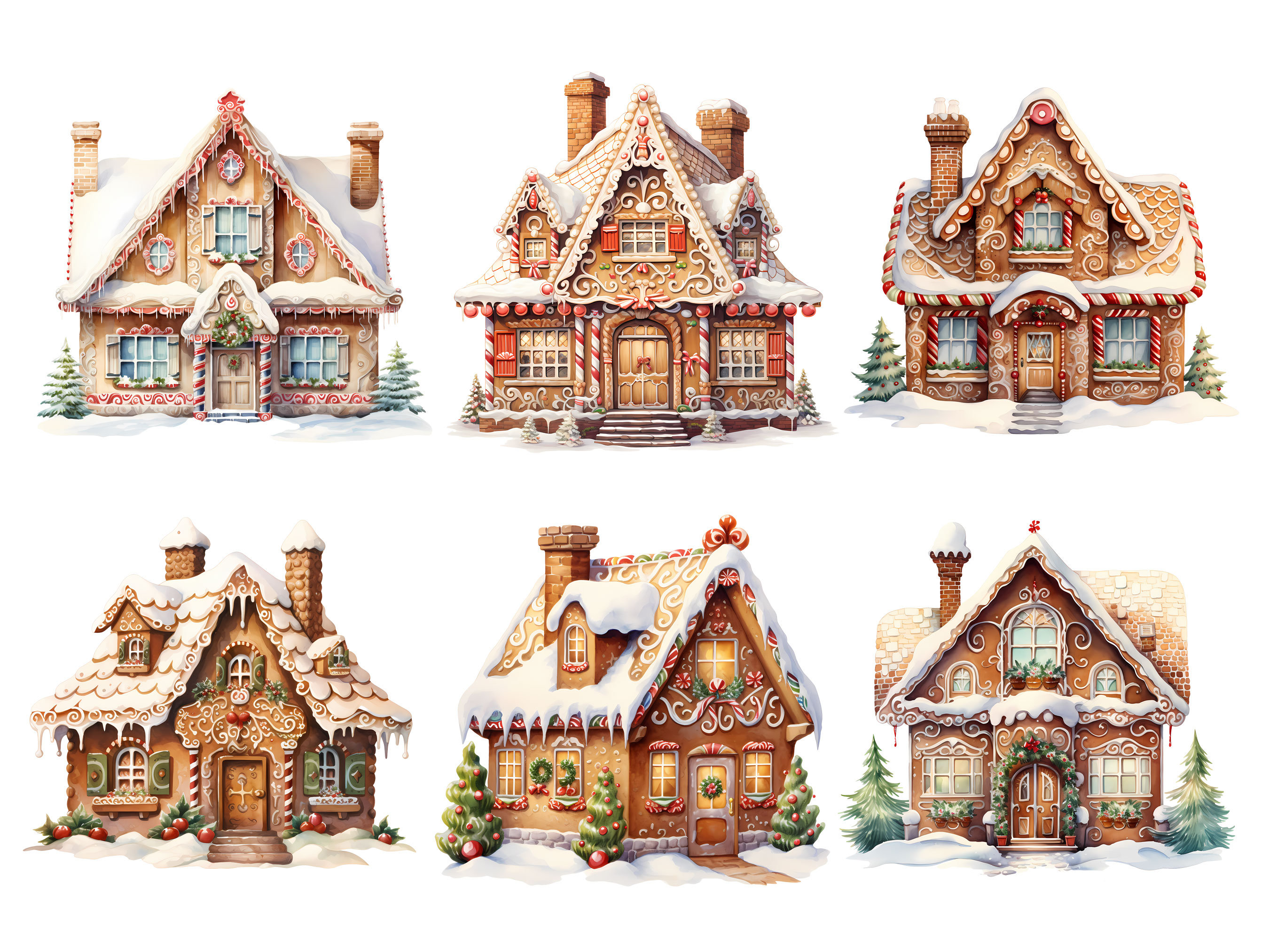 Christmas Gingerbread Houses Clipart, Holiday Digital Clip Art PNG ...