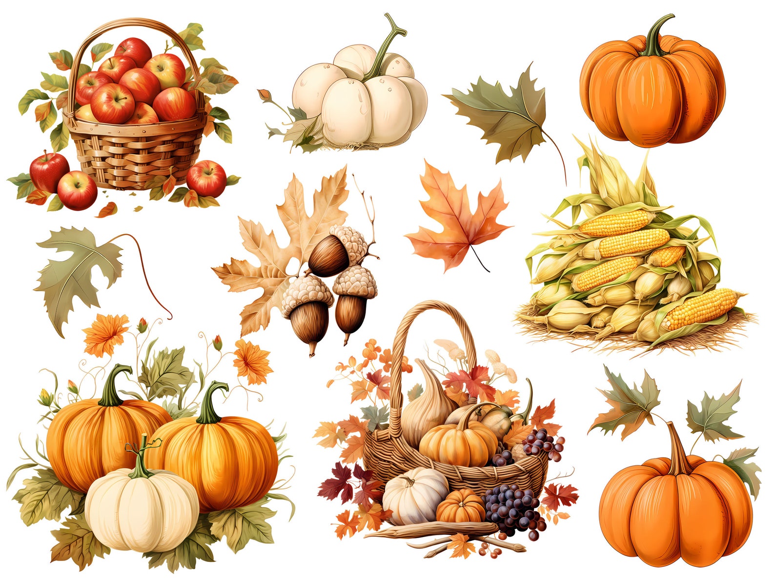 Fall Clipart, Squirrel Fall Leaves Pumpkin Corn Clip Art, PNG Files ...