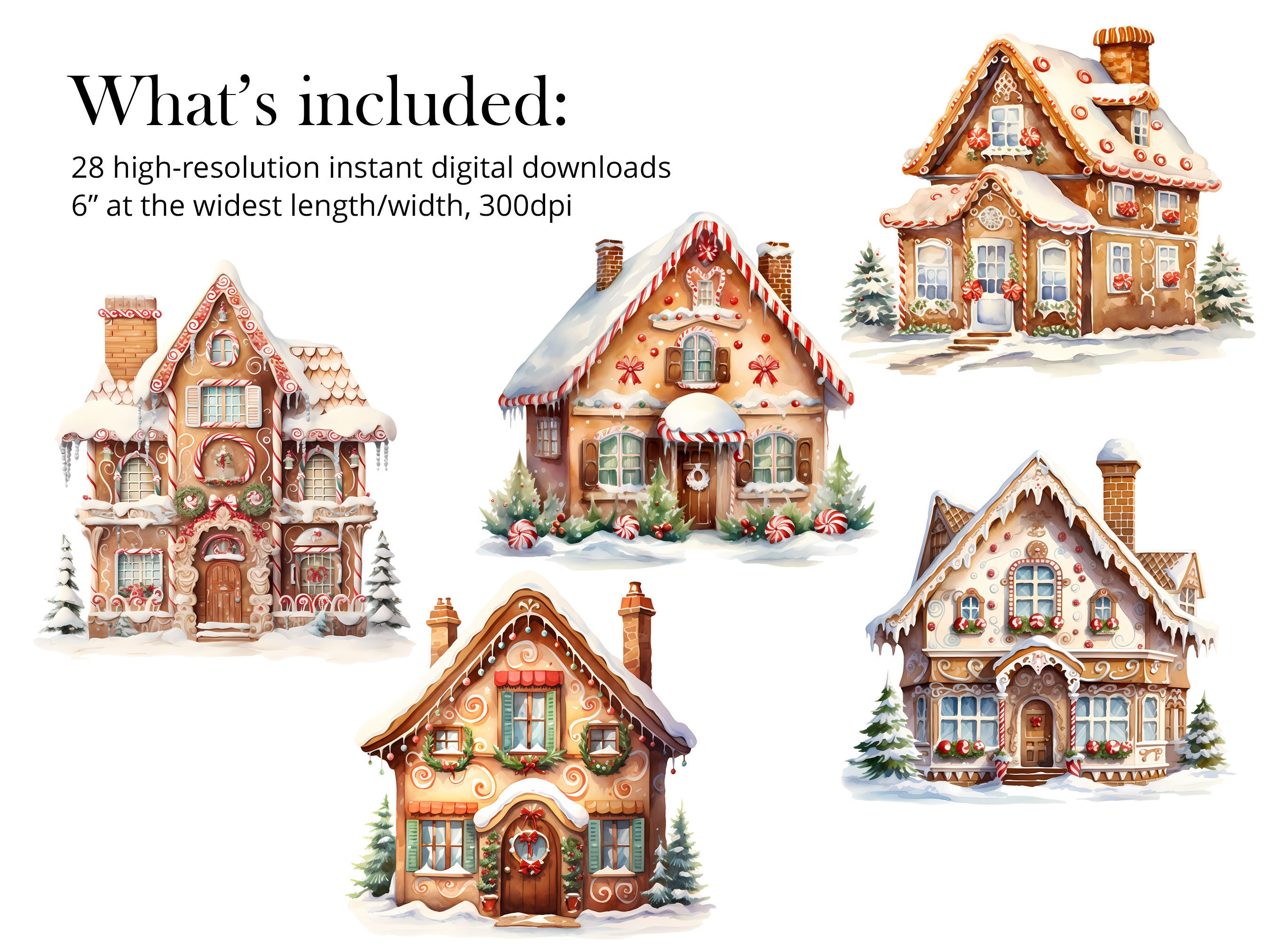 Christmas Gingerbread Houses Clipart, Holiday Digital Clip Art PNG ...