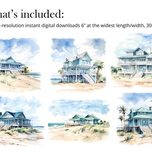 Watercolor Beach House Clip Art, Ocean, PNG Files, Instant Download for ...