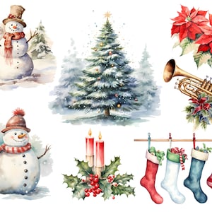 Christmas Clipart, Watercolor Holiday Digital Clip Art PNG Image Files ...