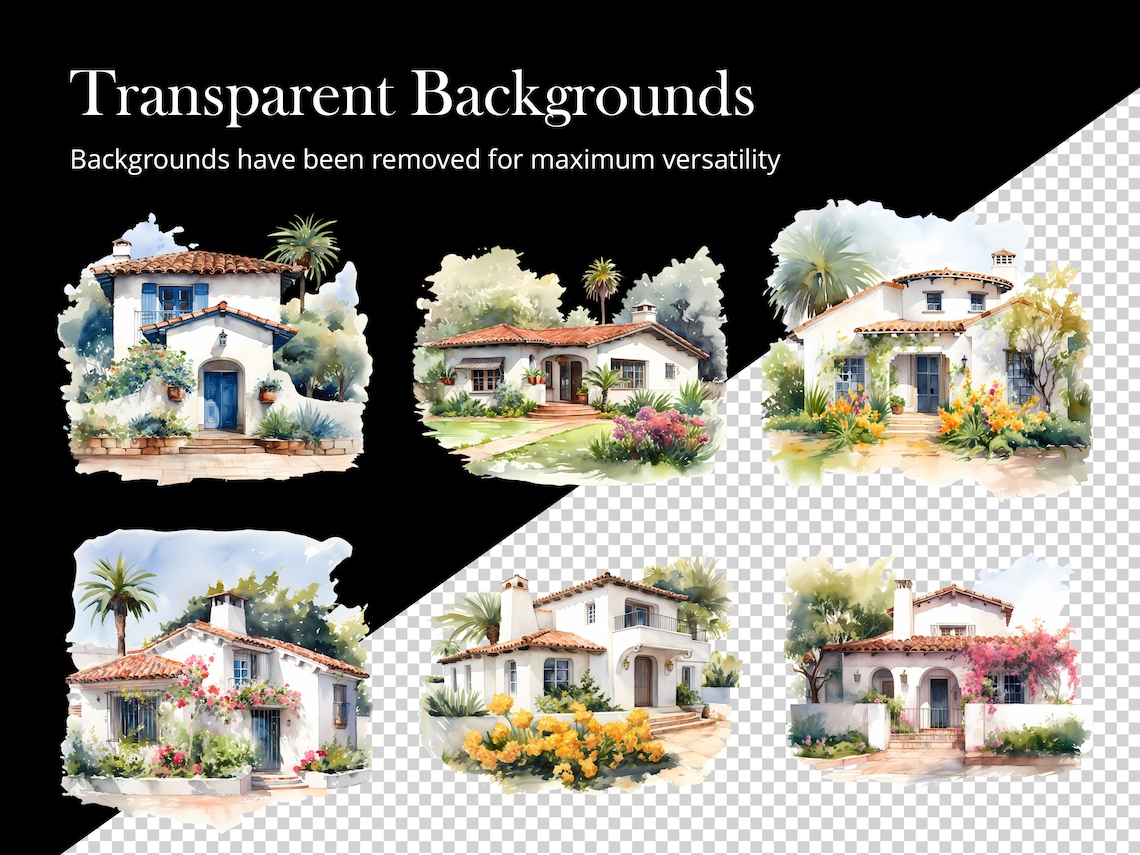 Watercolor Spanish Style House Clip Art, PNG Files, Instant Download ...