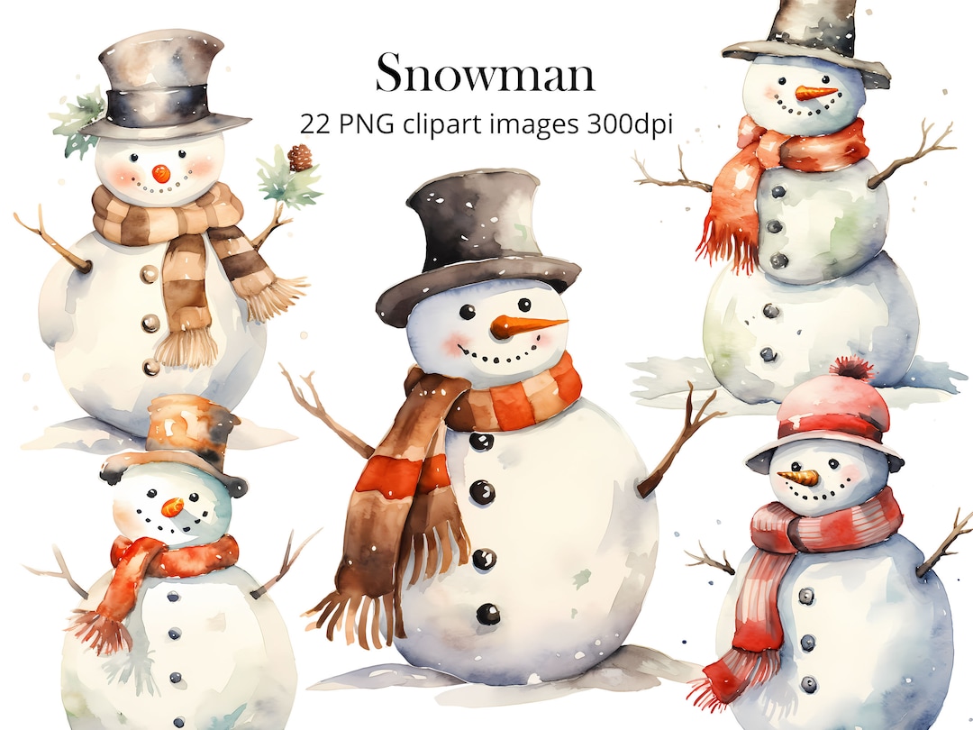 Christmas Snowman Clipart, Holiday Digital Clip Art PNG Image Files ...