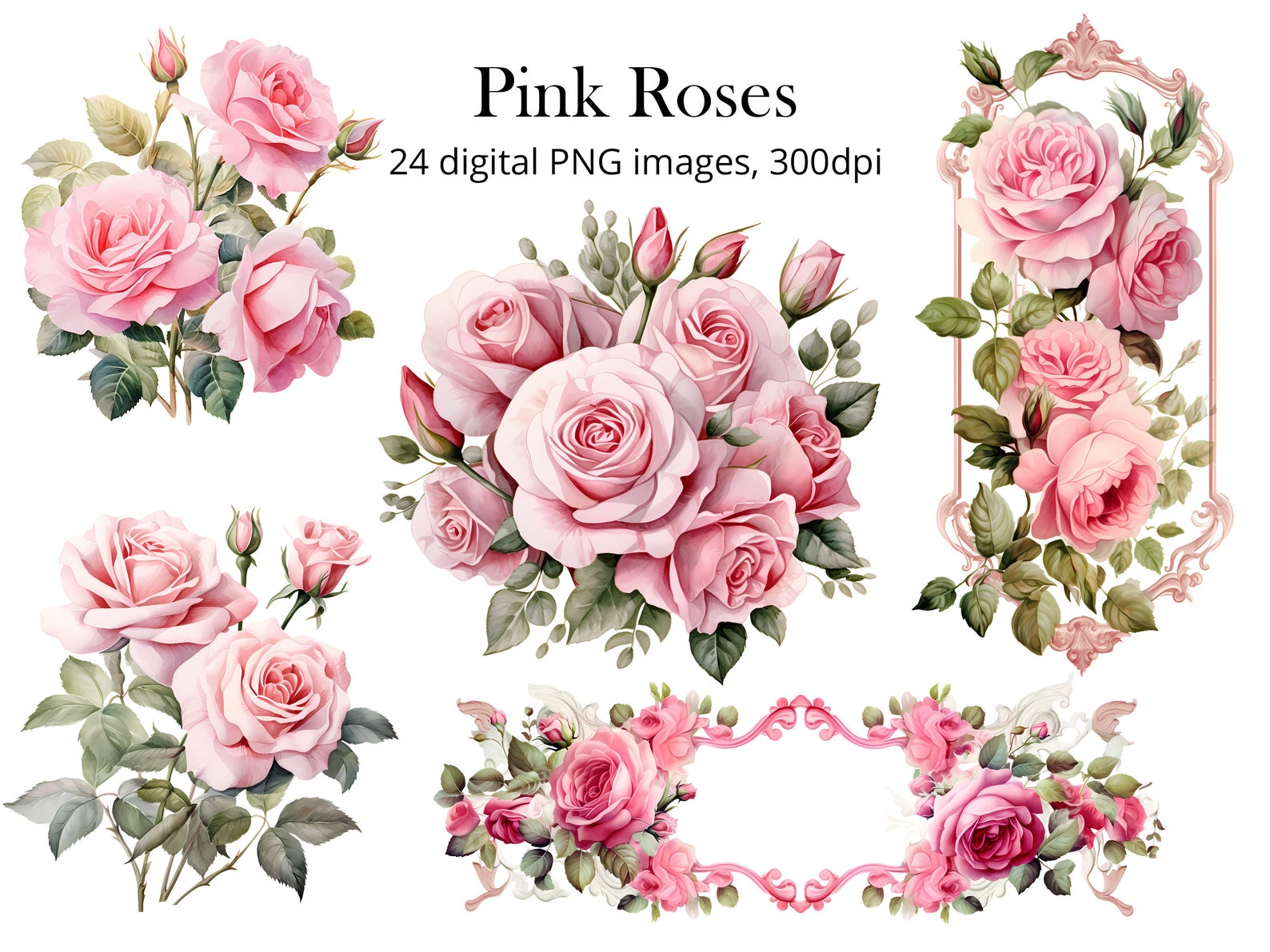 Pink Rose Floral Clipart PNG, Watercolor Clipart, Valentines, Wedding ...