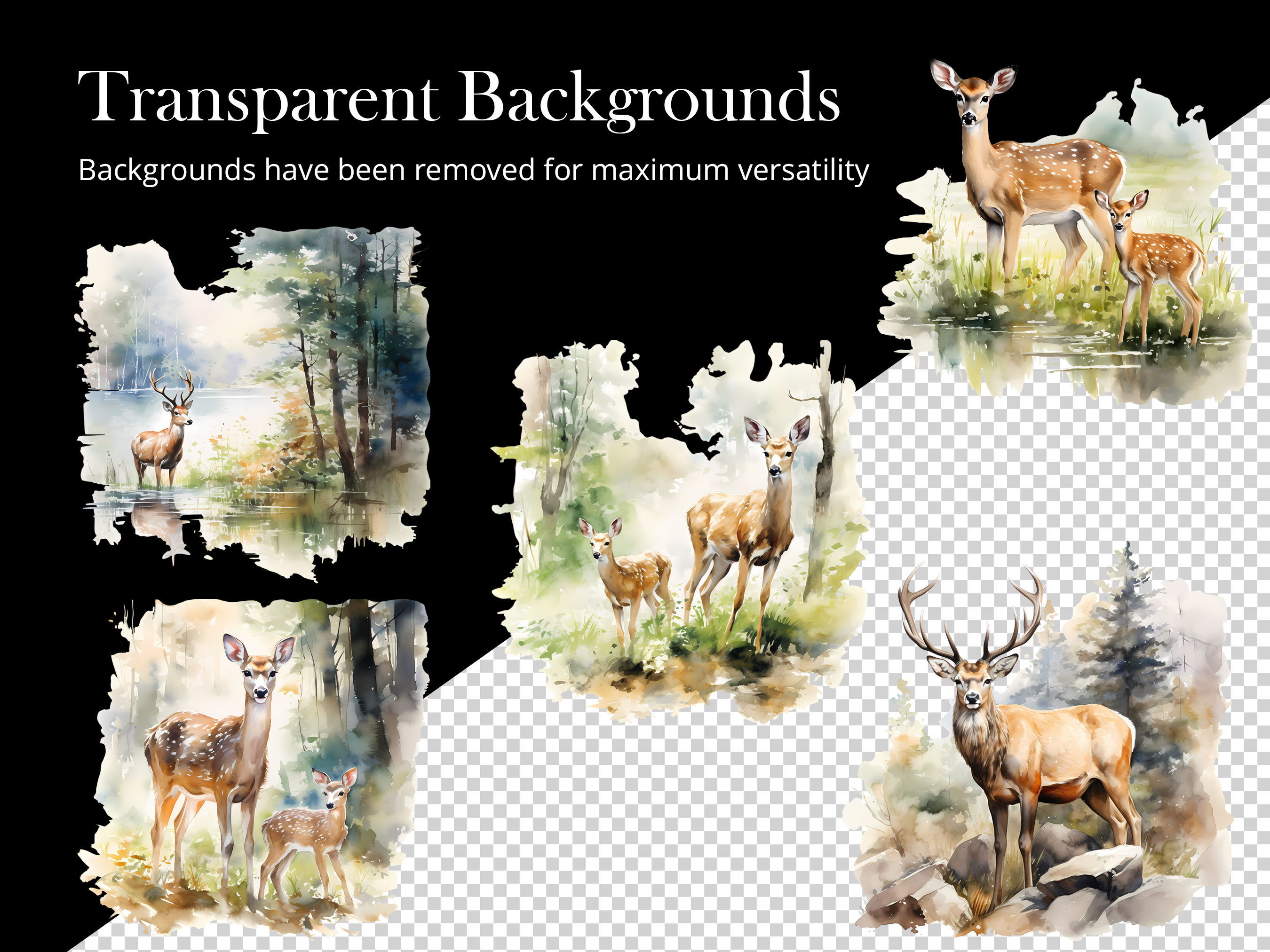 Deer Watercolor Clipart, PNG Clip Art Files, Instant Download for ...
