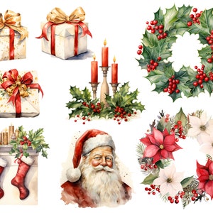 Christmas Clipart, Watercolor Holiday Digital Clip Art PNG Image Files ...