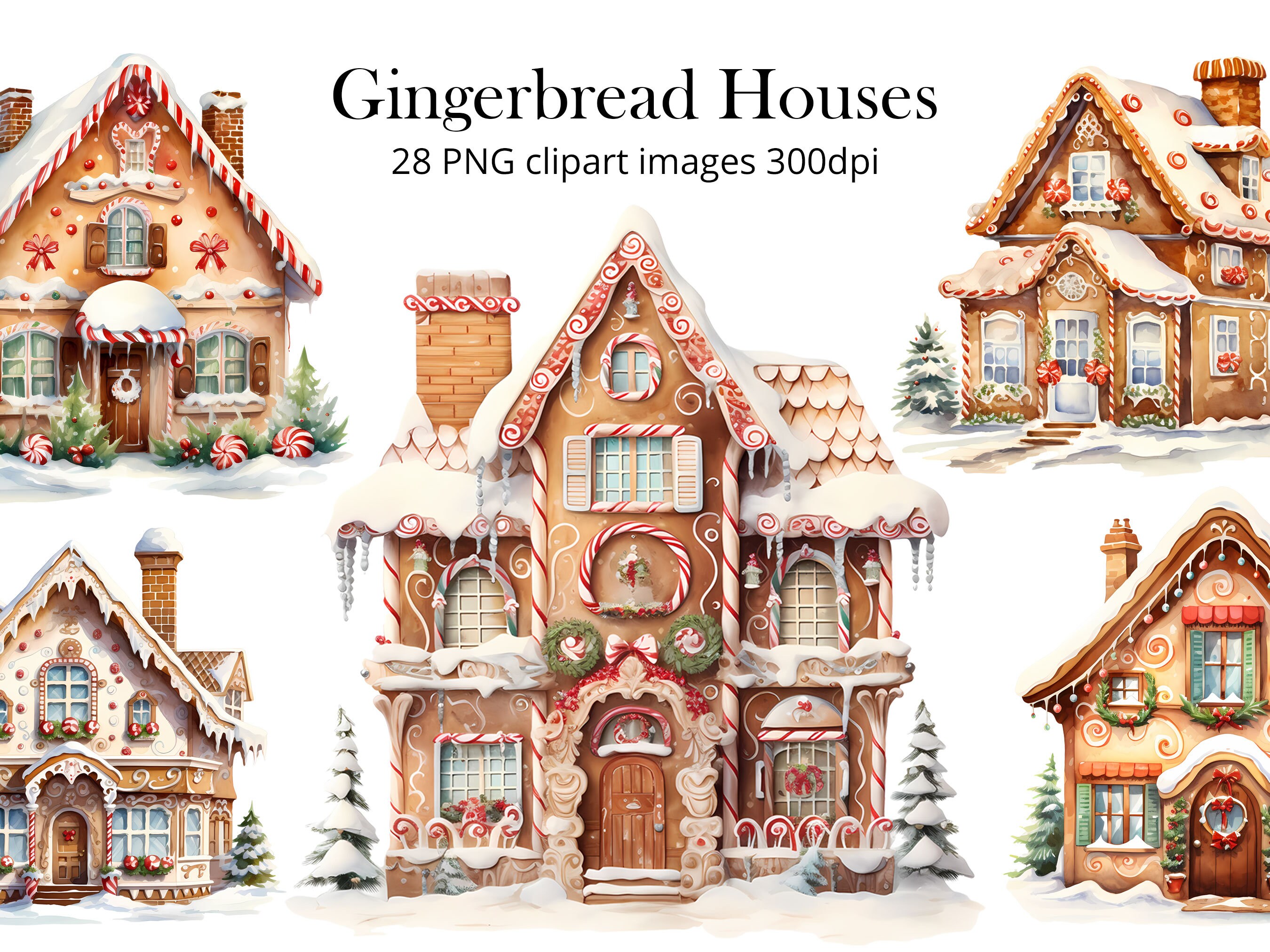 Christmas Gingerbread Houses Clipart, Holiday Digital Clip Art PNG ...