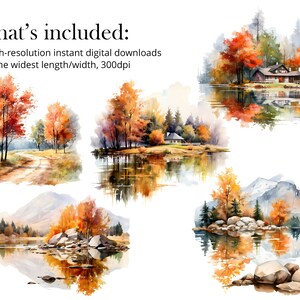 Autumn Scenes Watercolor Clipart, Fall Clip Art, PNG Files, Instant ...