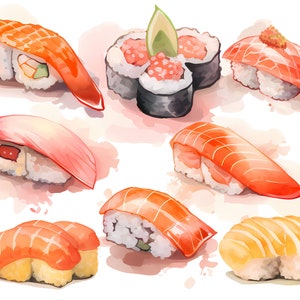 Sushi Clipart, Watercolor PNG Clip Art, Instant Download for Commercial ...