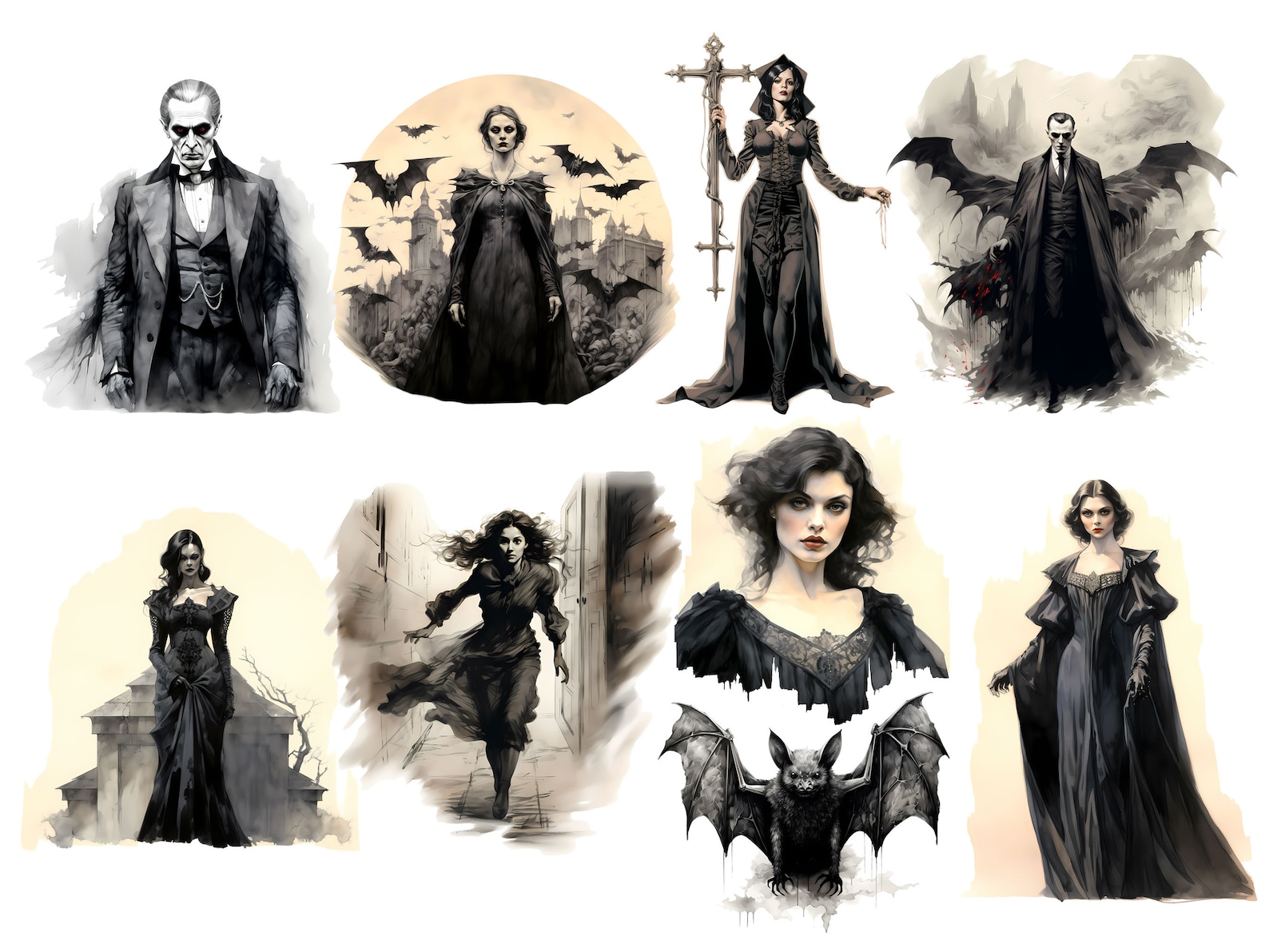 Vampire Clipart Bundle, All Hallows Eve, Haunted House Clipart ...