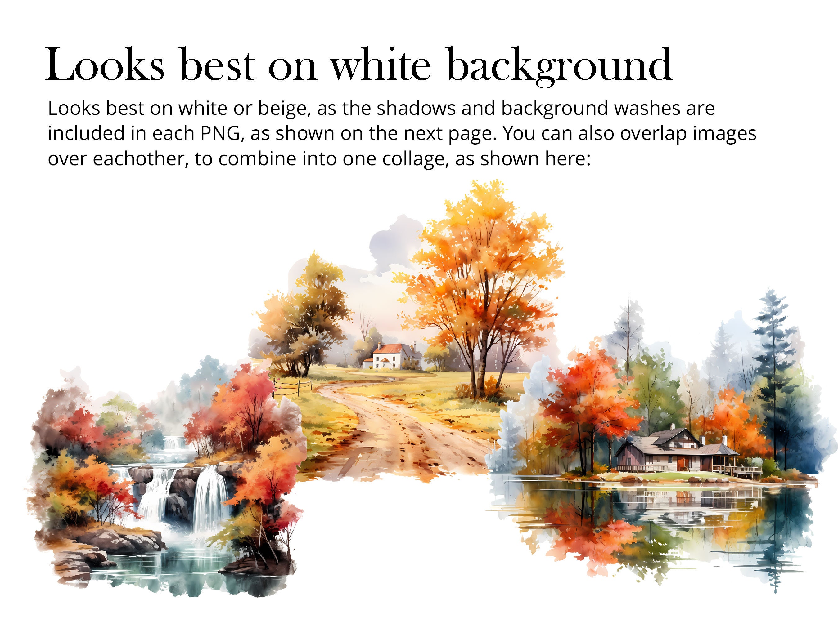 Autumn Scenes Watercolor Clipart, Fall Clip Art, PNG Files, Instant ...