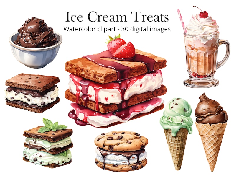 Ice Cream Clipart, Ice Cream Cone Treats Clip Art, PNG Files, Instant ...