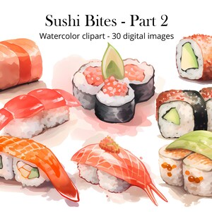 Sushi Clipart, Watercolor PNG Clip Art, Instant Download for Commercial ...