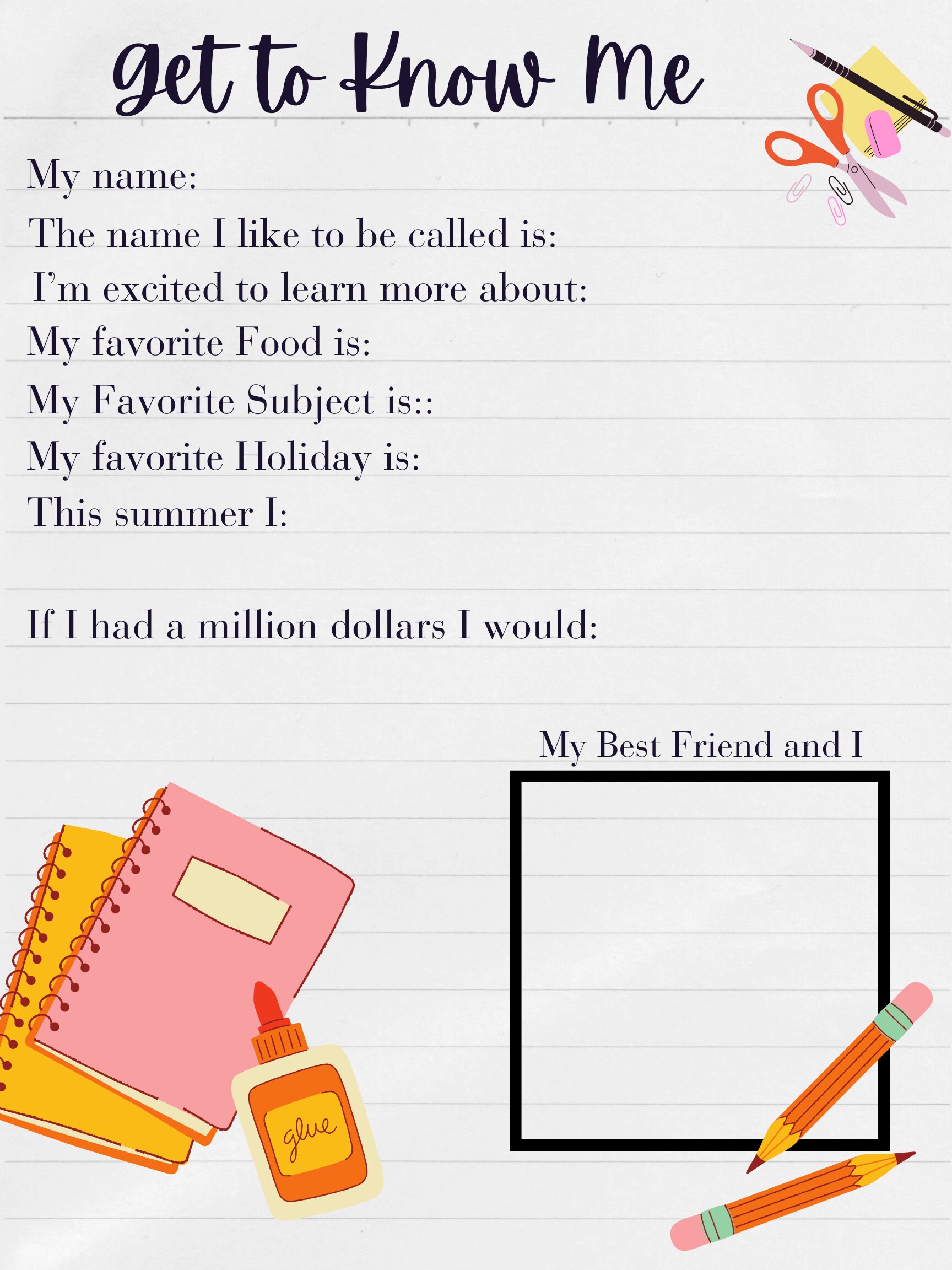 Back to School About Me Printable Activity Page - Etsy