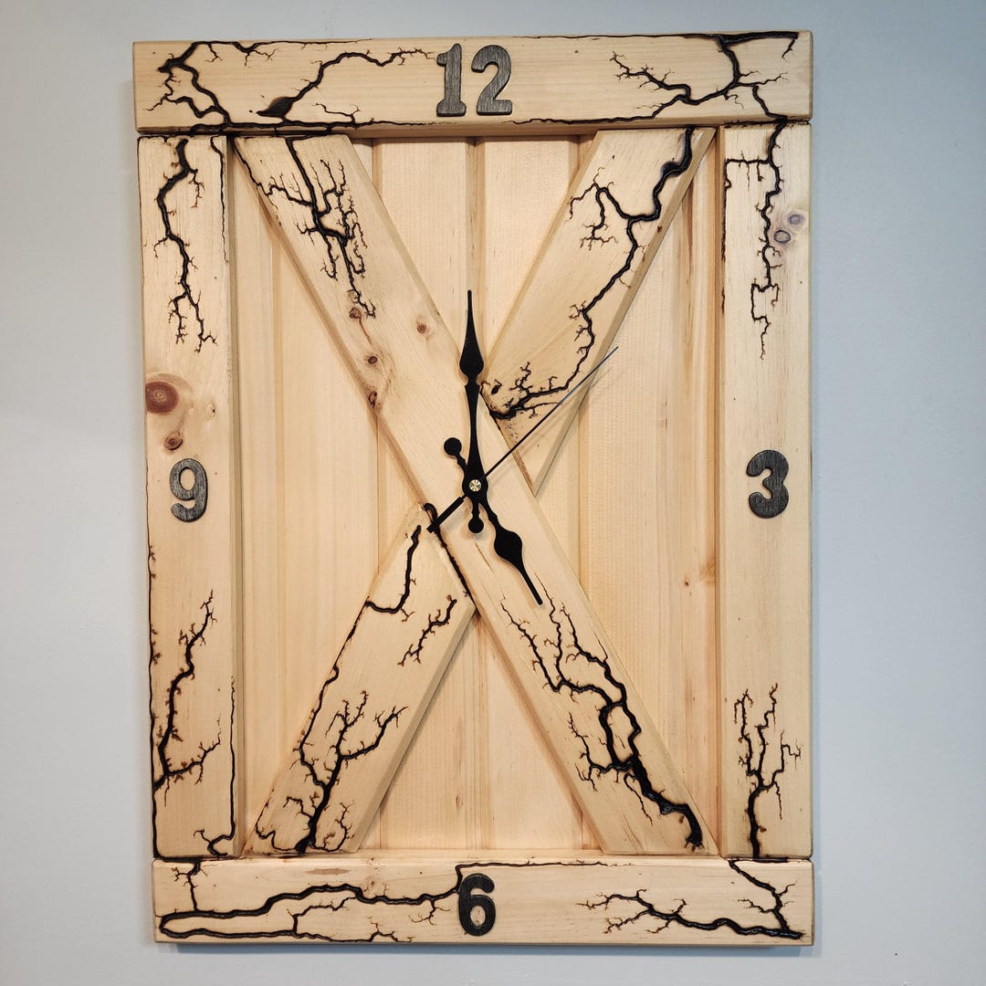 Pine Large Barn Door Wall Clock Featuring Fractal Burning - Etsy
