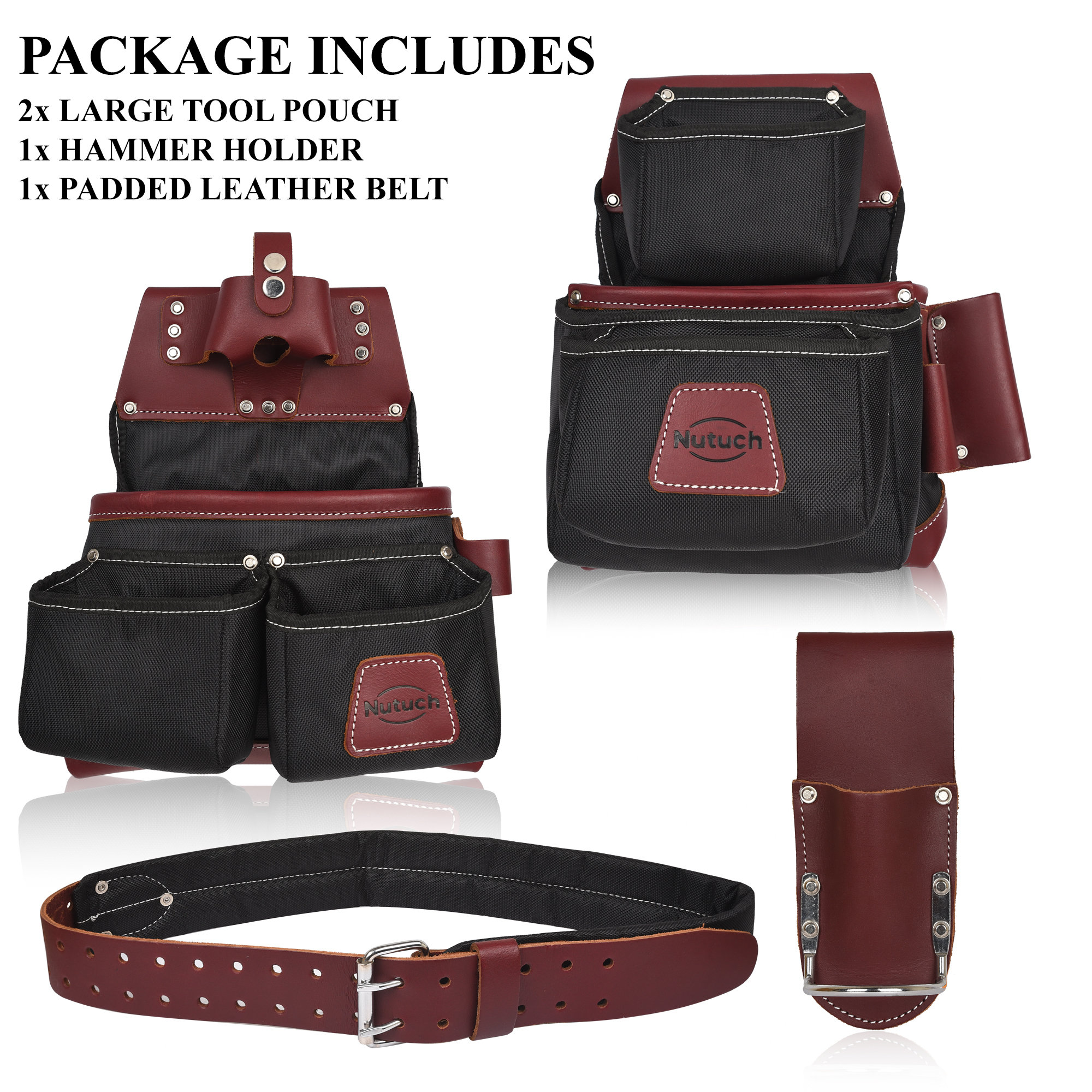 NUTUCH Black Nylon and Leather Tool Belt Framing Tool Bags Nylon Tool ...