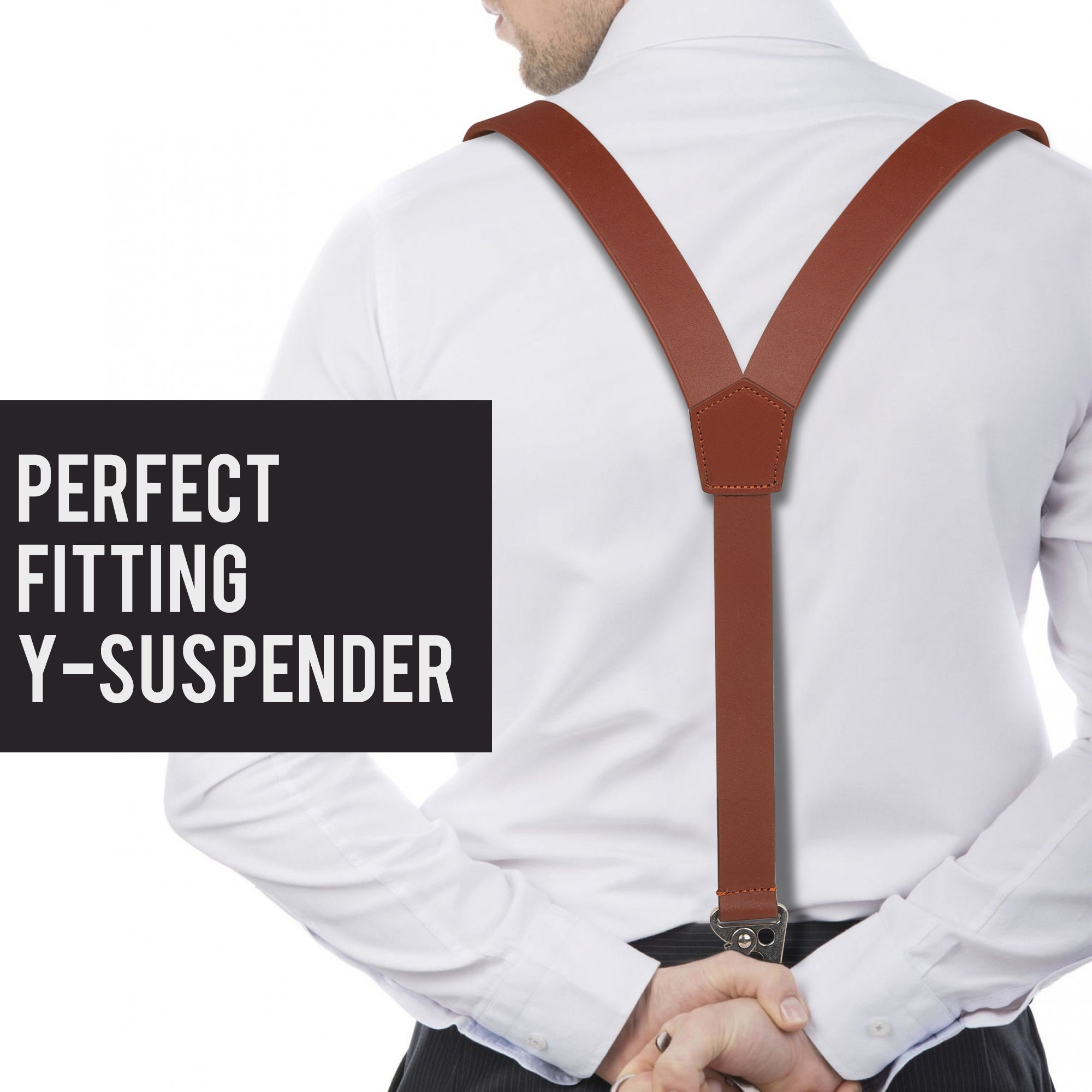 NUTUCH Genuine Leather Suspender for Men Y Design Leather Suspenders ...