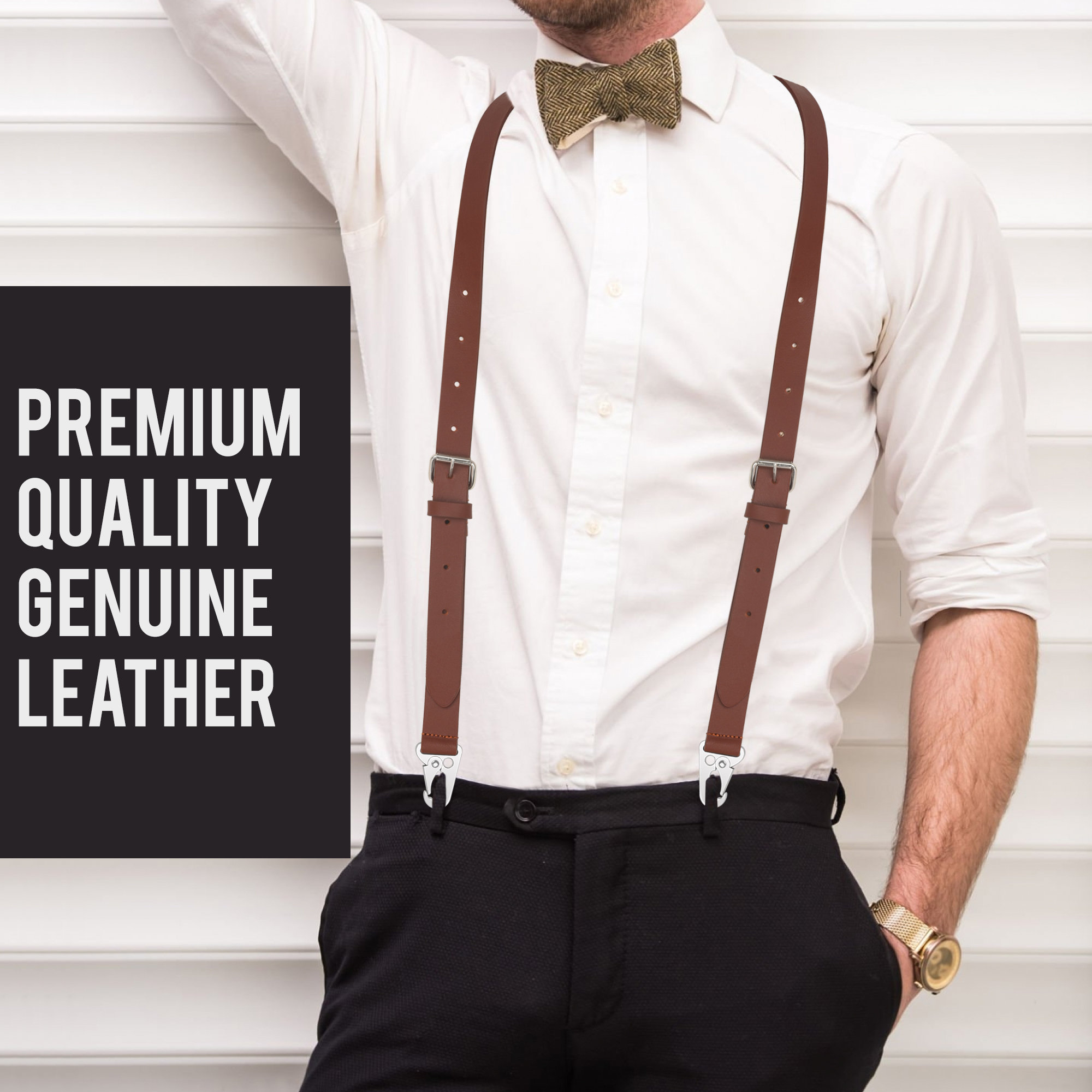 NUTUCH Genuine Leather Suspender for Men Y Design Leather Suspenders ...