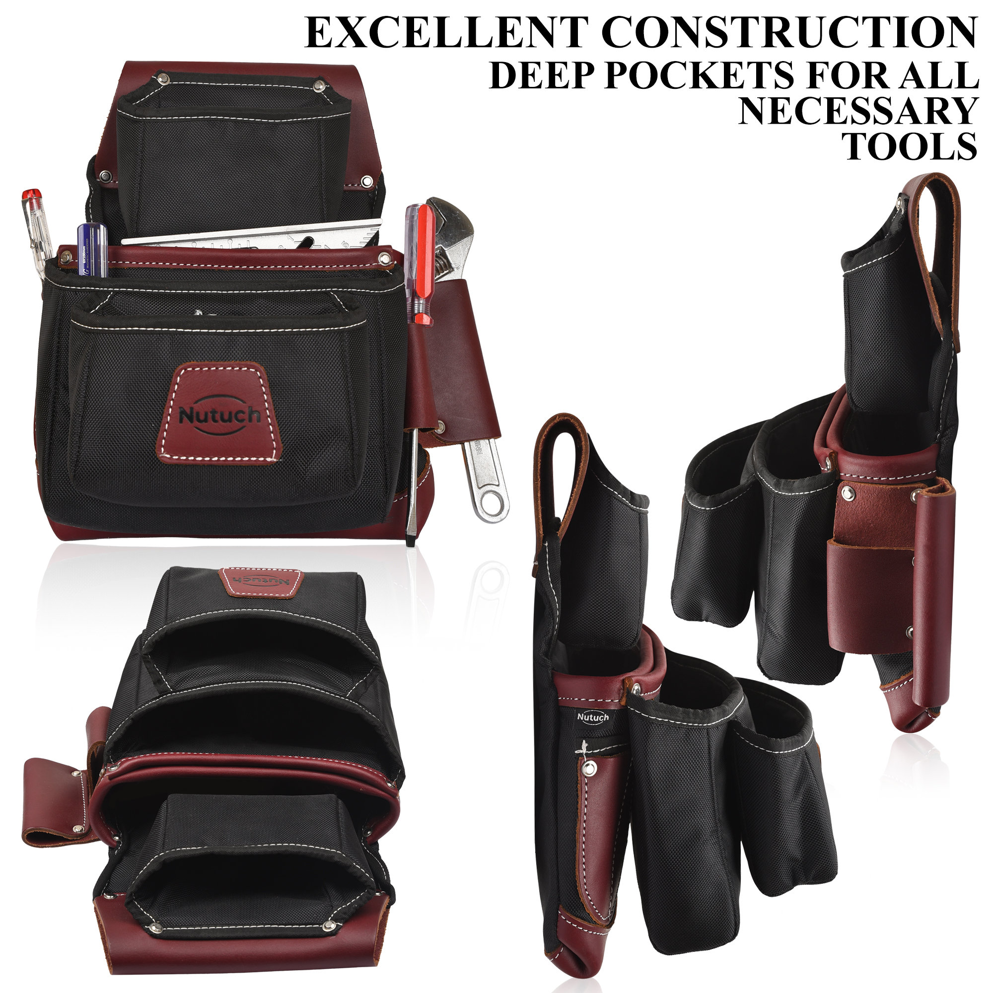 NUTUCH Black Nylon and Leather Tool Belt Framing Tool Bags Nylon Tool ...