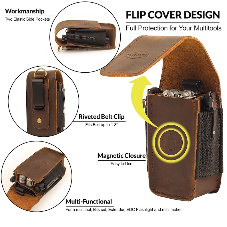 NUTUCH Leather EDC Multitool Sheath With Flip Closure | Leather EDC ...