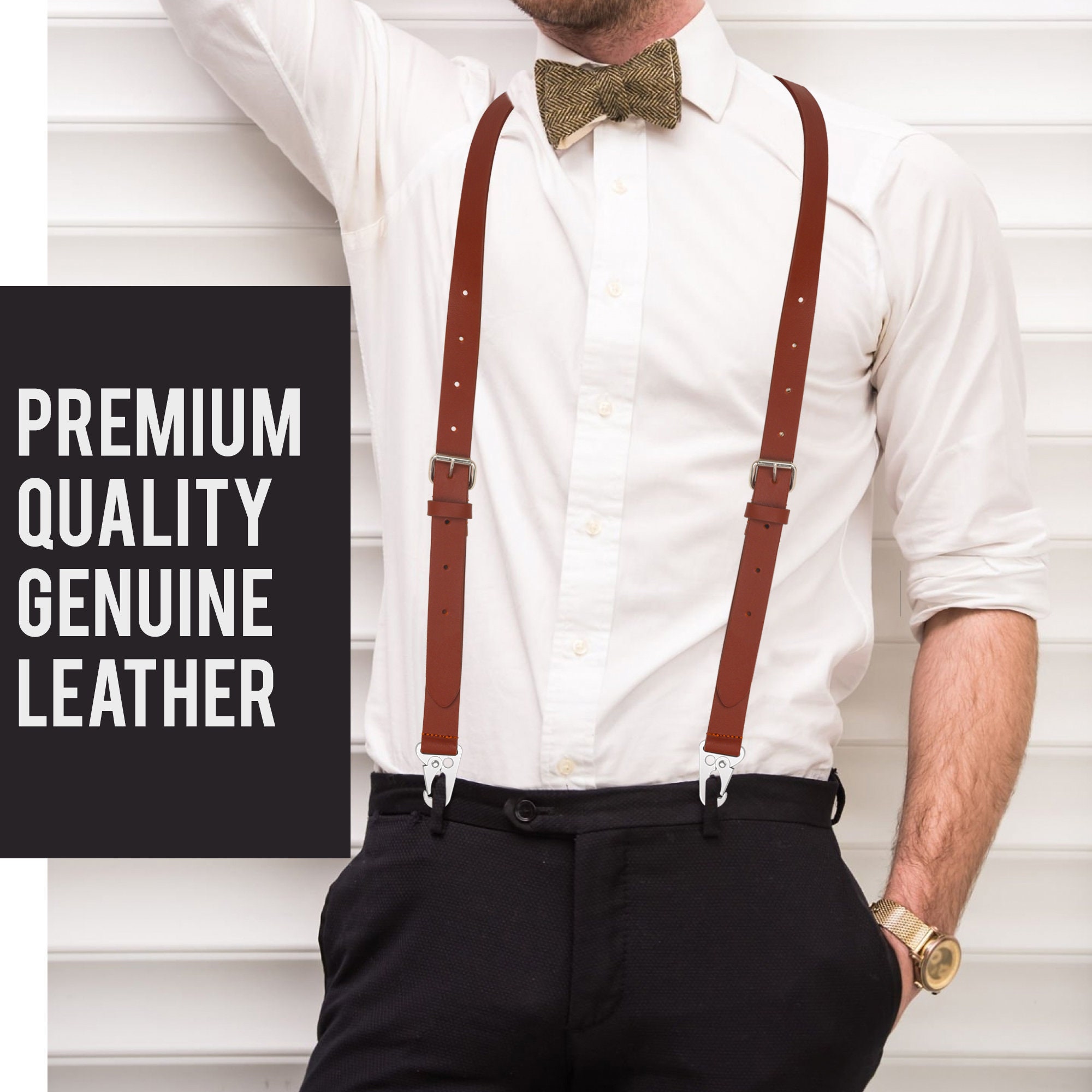 NUTUCH Genuine Leather Suspender for Men Y Design Leather Suspenders ...