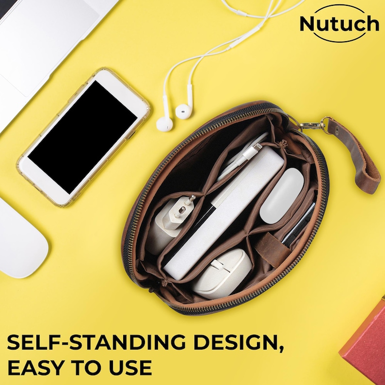 NUTUCH Leather Tech Pouch for Cables Chargers Phone | Tech Bag| Zipper ...