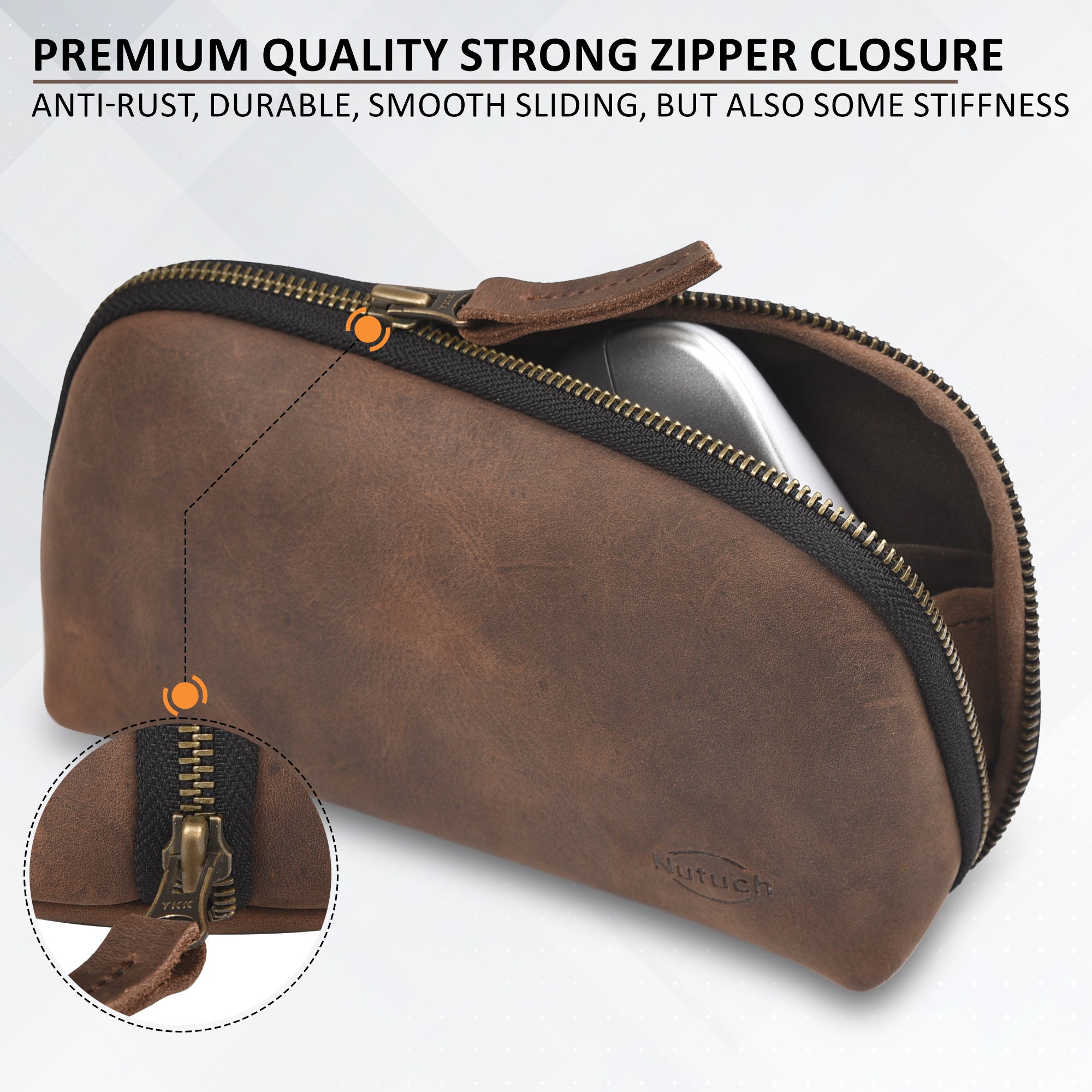 NUTUCH Leather Tech Pouch for Cables Chargers Phone | Tech Bag| Zipper ...