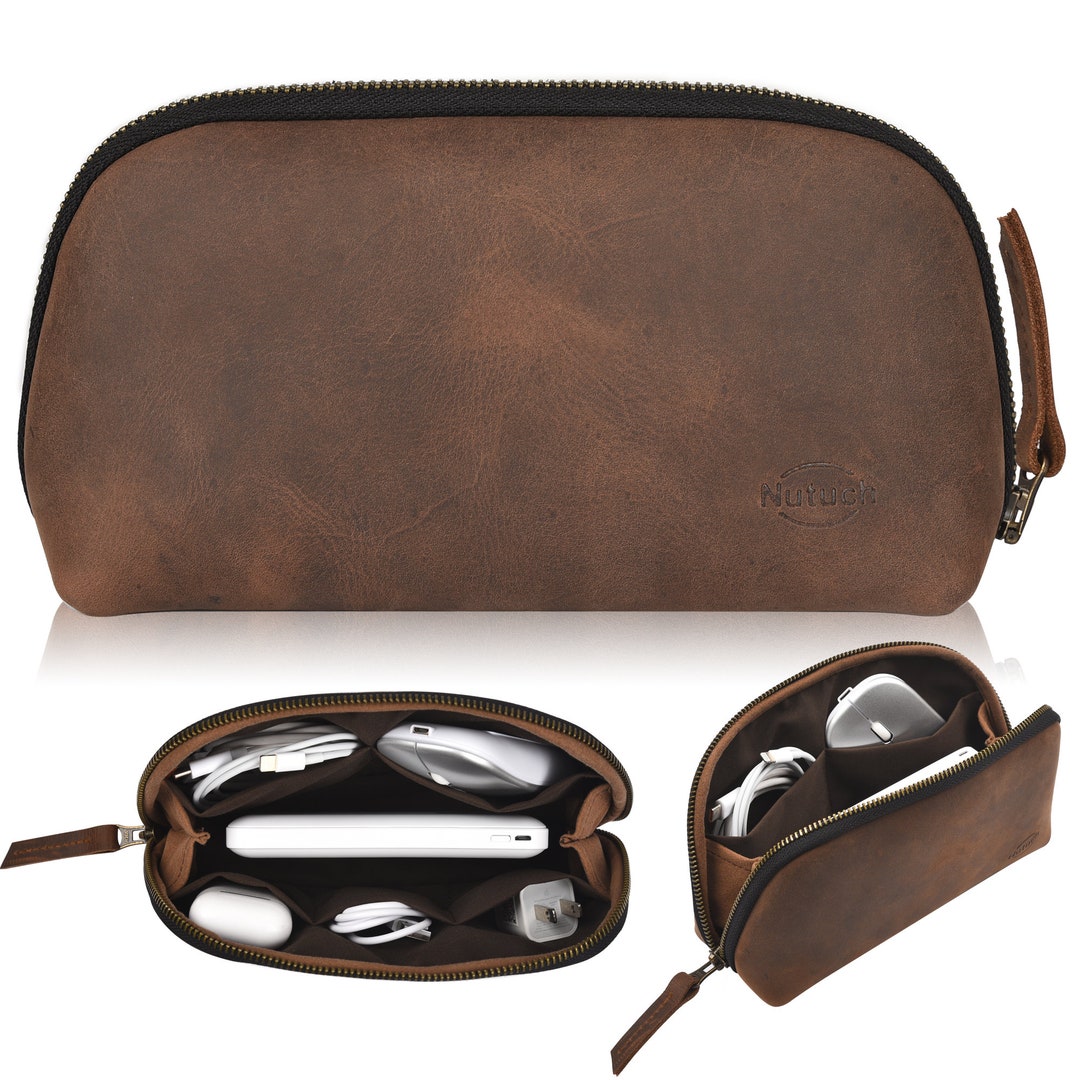 NUTUCH Leather Tech Pouch for Cables Chargers Phone | Tech Bag| Zipper ...