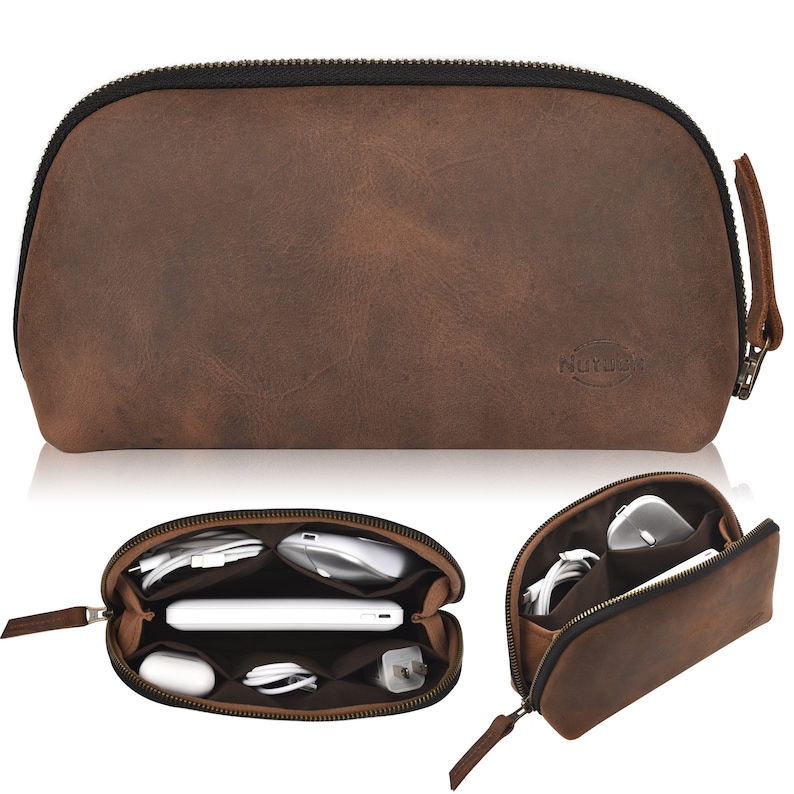 NUTUCH Leather Tech Pouch for Cables Chargers Phone | Tech Bag| Zipper ...