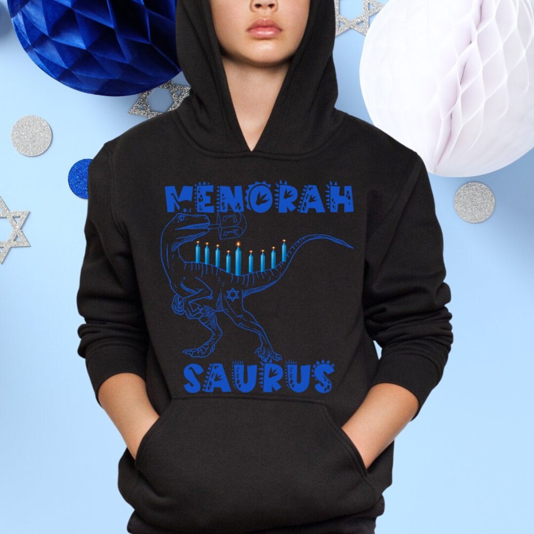 Hanukkah Dinosaur Menorasaurus Kids Hoodie Funny Dino Gifts T-shirt ...