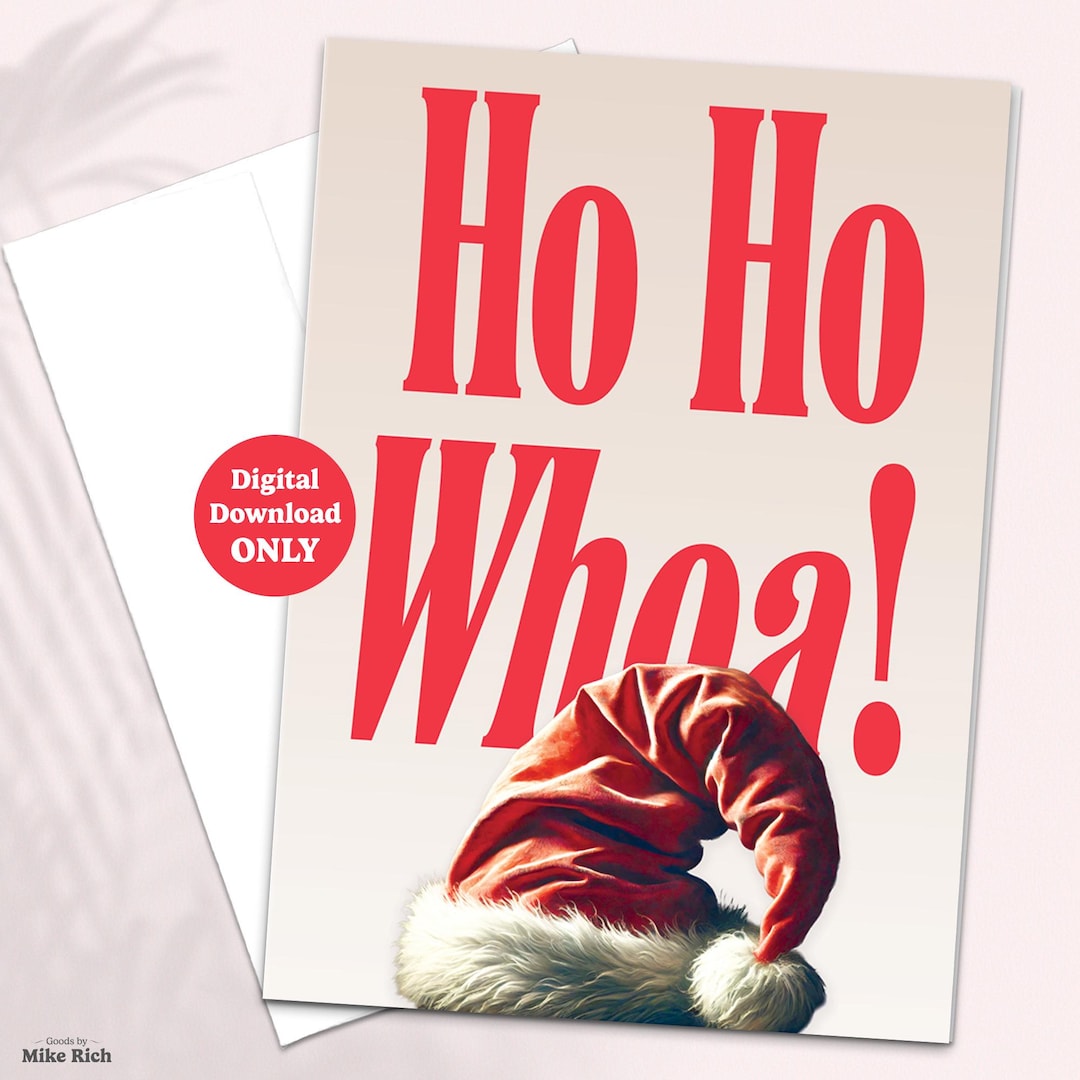 Printable Christmas Card, Ho Ho Ho Santa Hat, Digital Download, Holiday ...