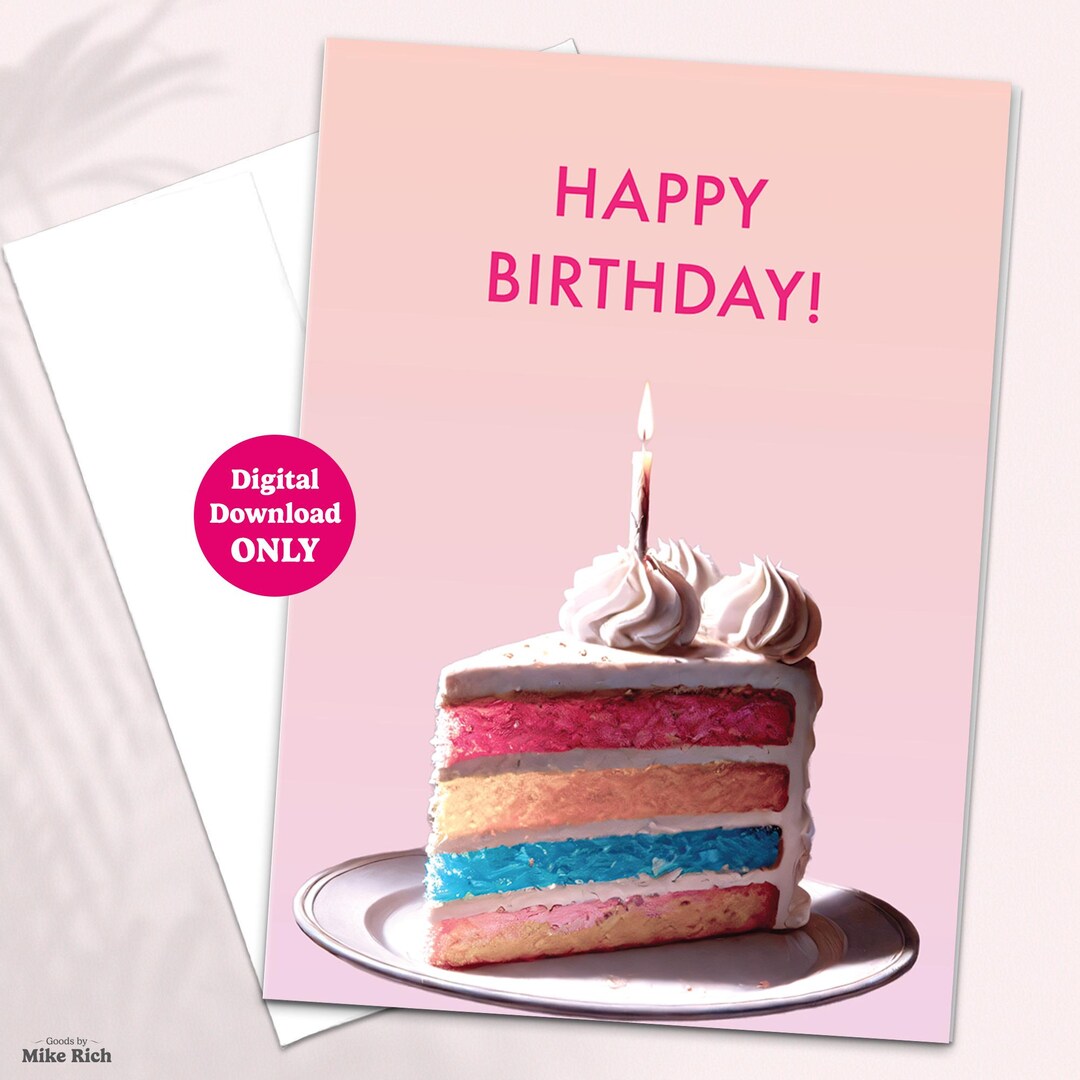 Printable Happy Birthday Card, Birthday Cake, Digital Download ...