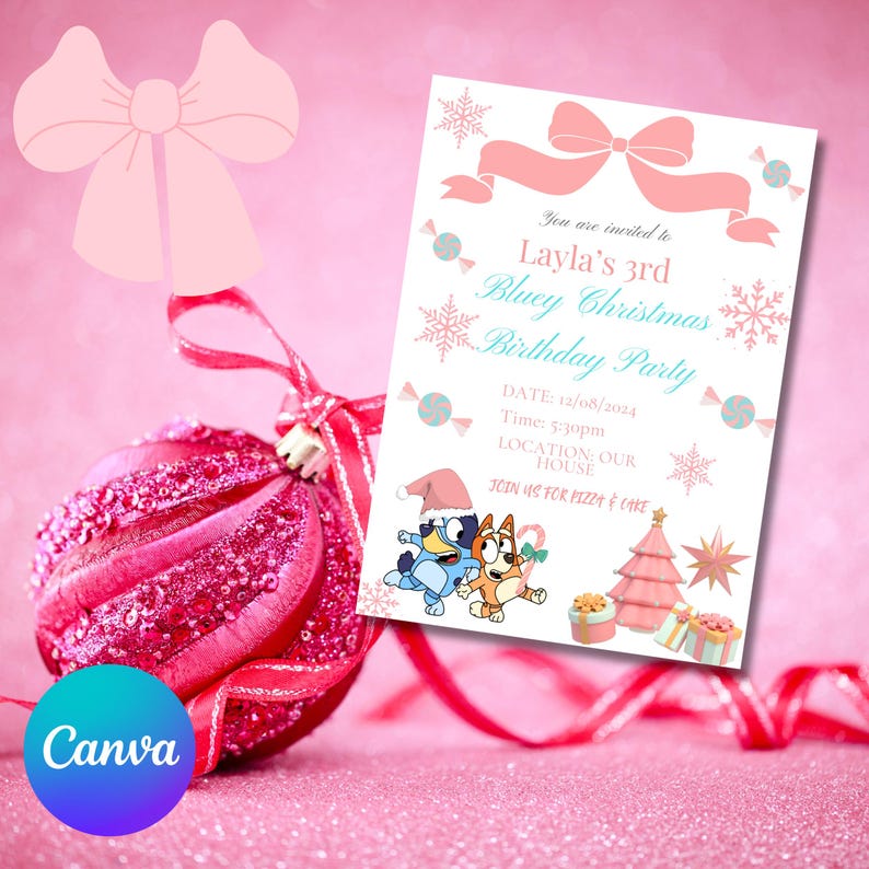 Bluey Christmas Birthday Invitation - Etsy