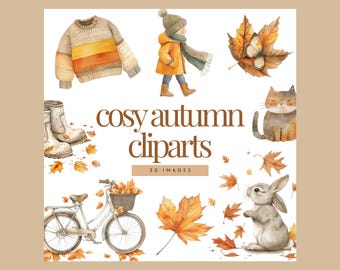Autumn Mood Clipart Bundle, Watercolor Cozy Autumn Clipart, Fall Png ...